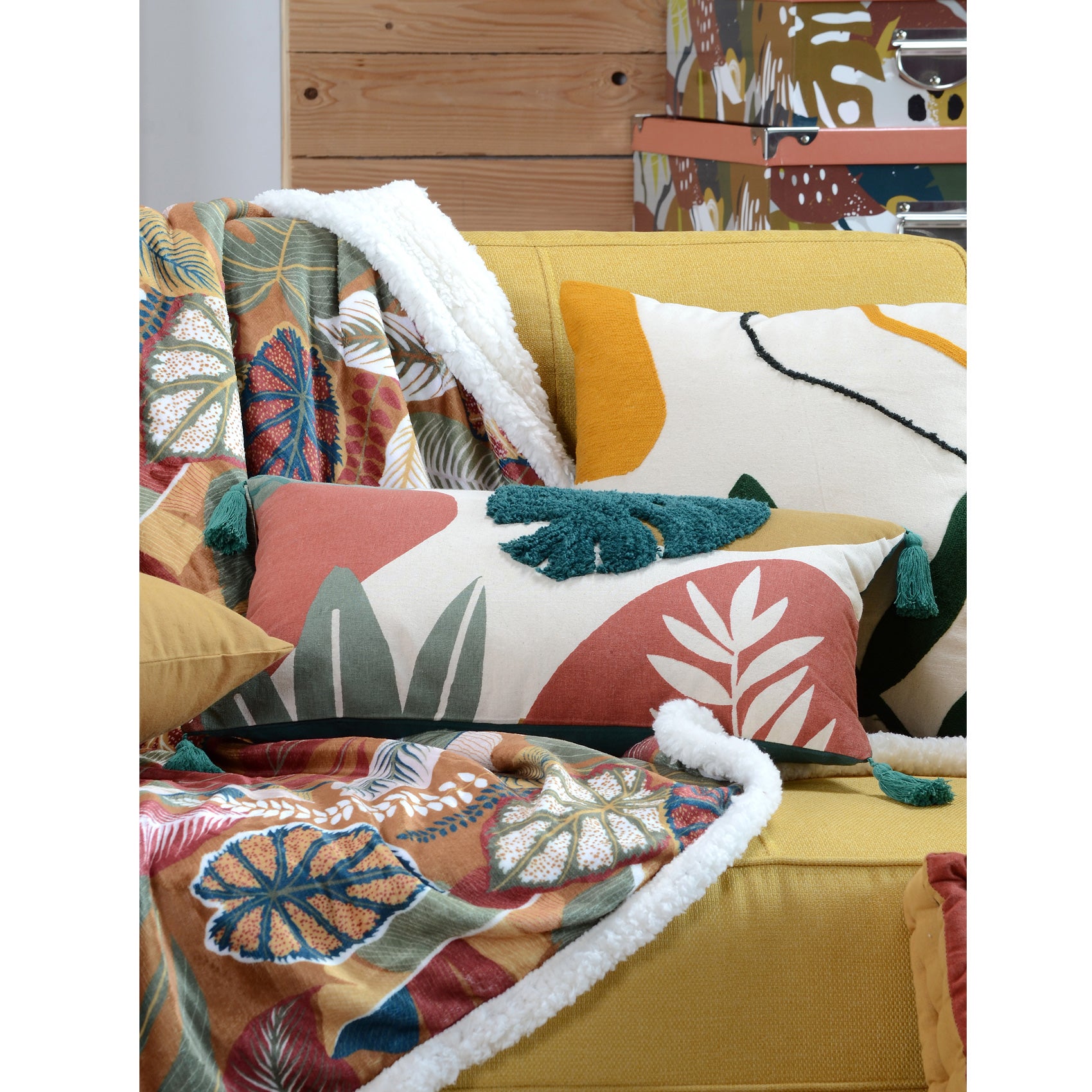 Coussin bi-matières exotique - Multicolore - 30 x 50 cm - Coton | Leroy ...