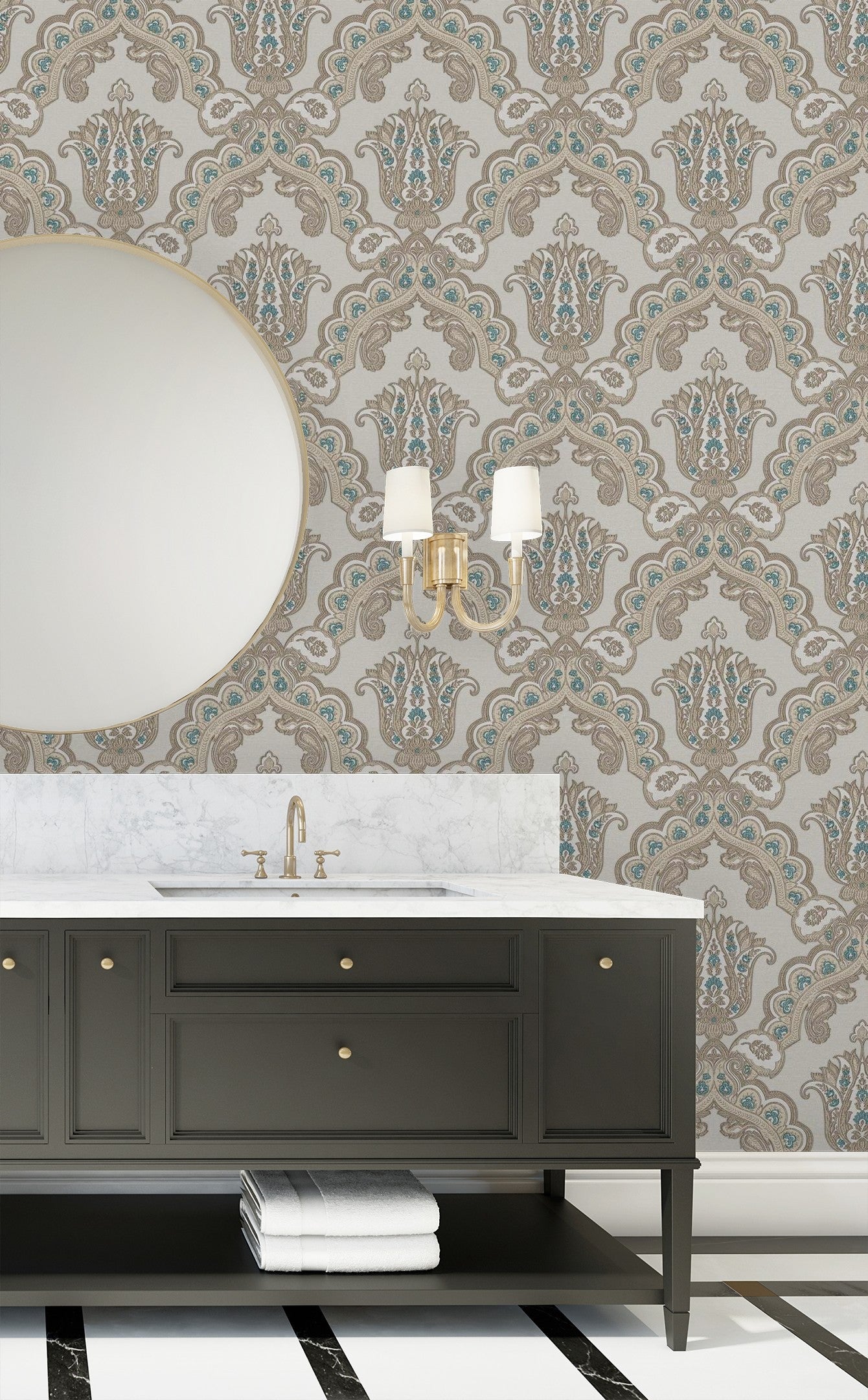 Papel pintado vinílico de damasco hindú efecto textura de tela tejida ...