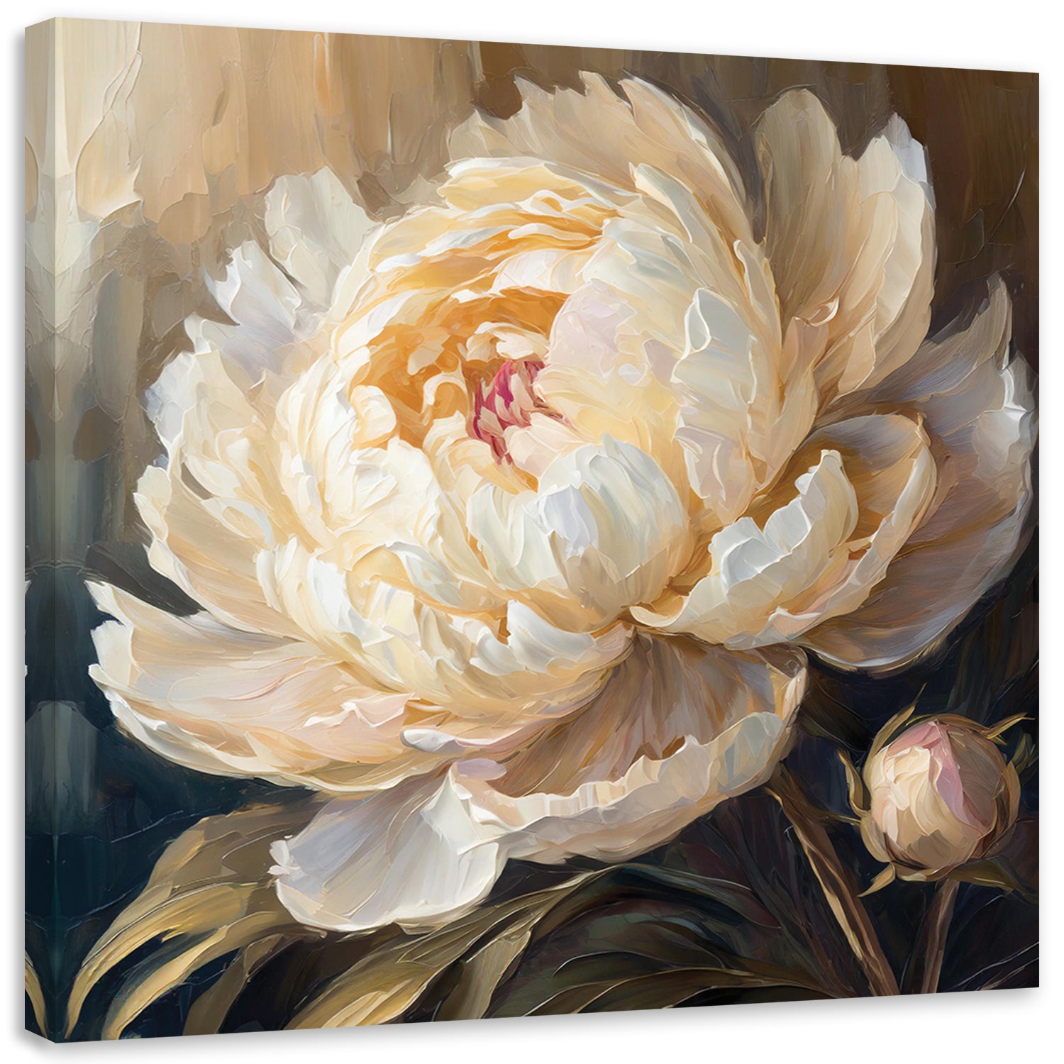 Obraz na płótnie, Piwonia malowana beżowy 40x40 - Leroy Merlin