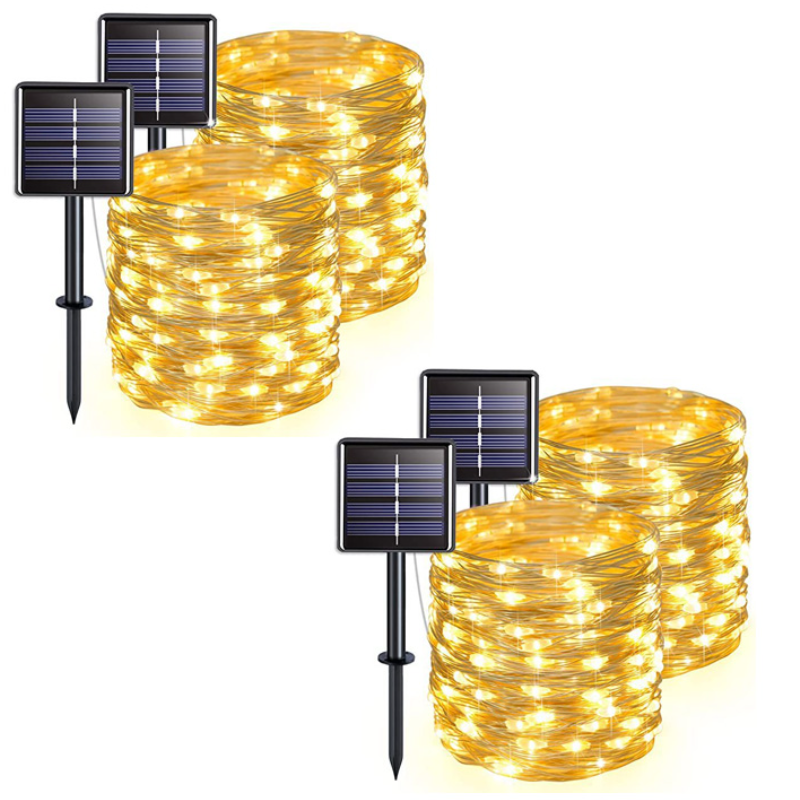 Guirnalda de luces solares para exterior, 4 luces, cable de cobre, impermeable, 12 metros por ...