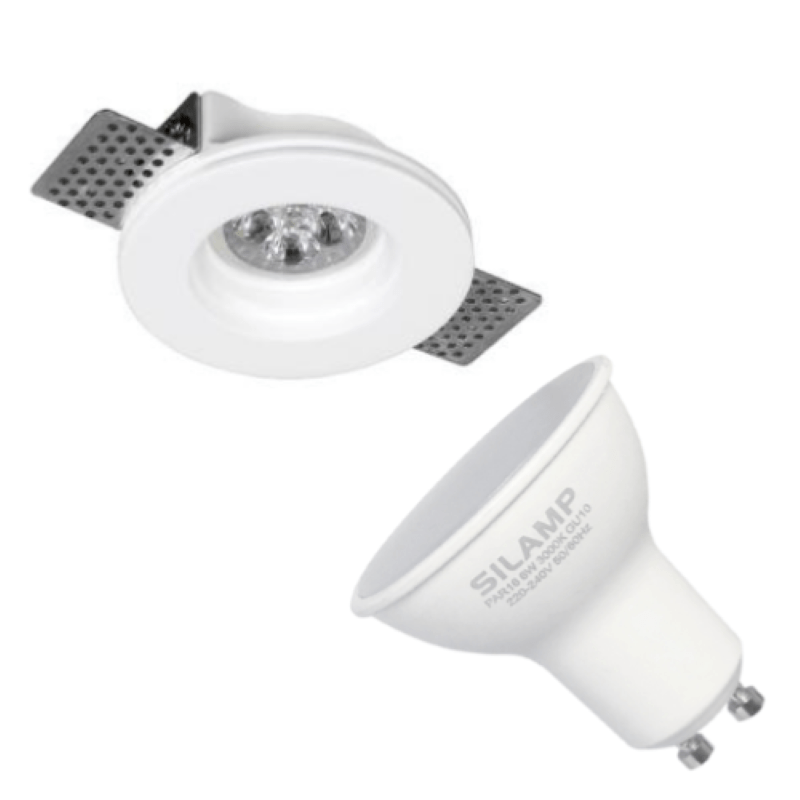 Kit Support Spot GU10 LED Rond Blanc Ø100mm avec Ampoule LED 6W - Blanc ...