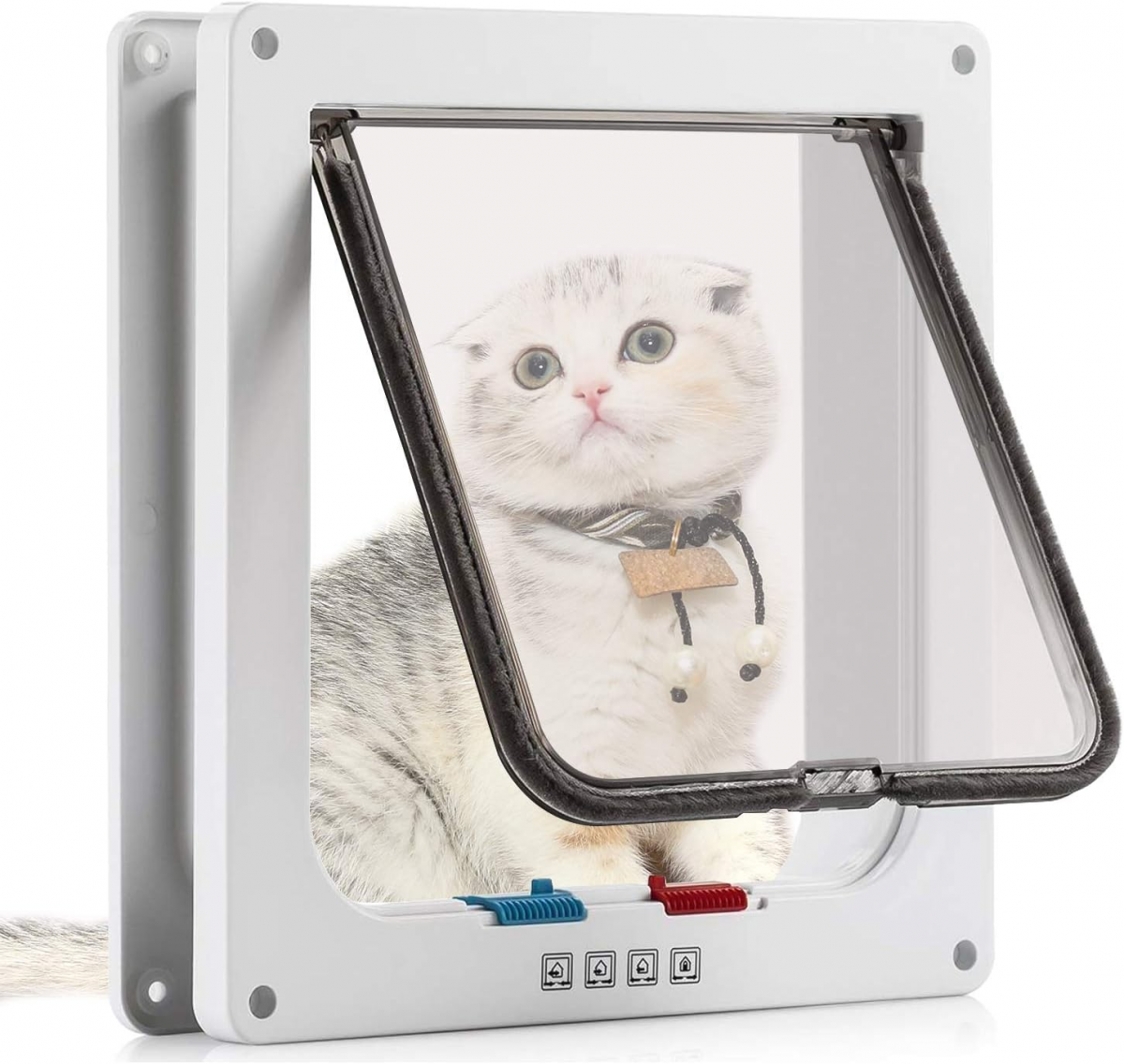(M-19 x 20 x 5.4 cm, Blanco) Puerta para Gatos con Imán de 4 Vías ...