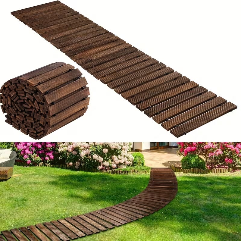 Sendero de jardín enrollable de 43*244 cm - Adoquín de madera, adecuado ...