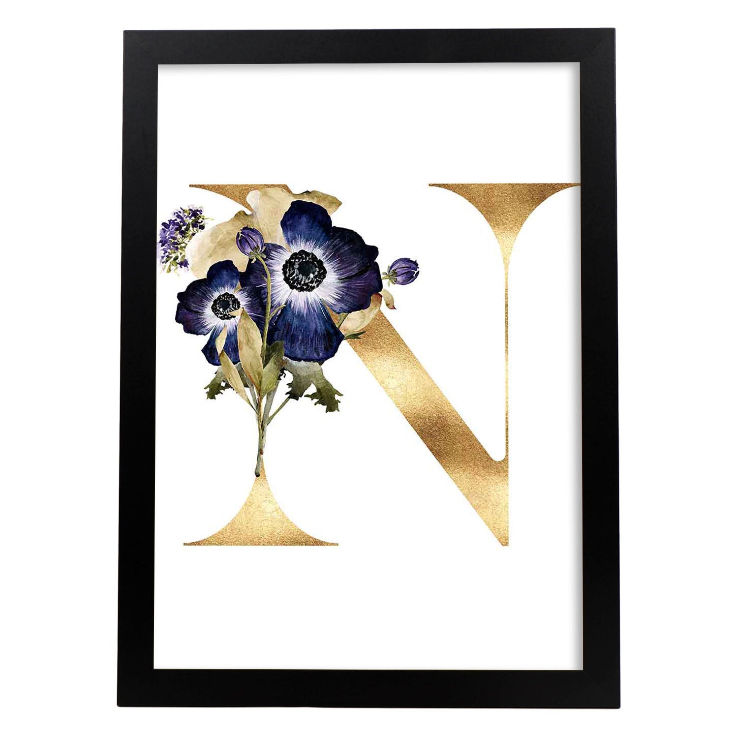 Poster De Letra N. Lámina Estilo Dorado Floral Con Imágenes Del ...