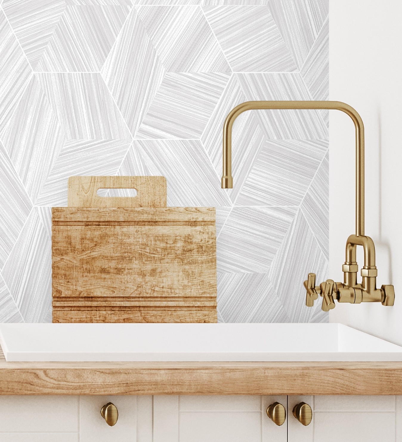 Papier peint vinyle hexagones blanc et lignes argent en relief ...