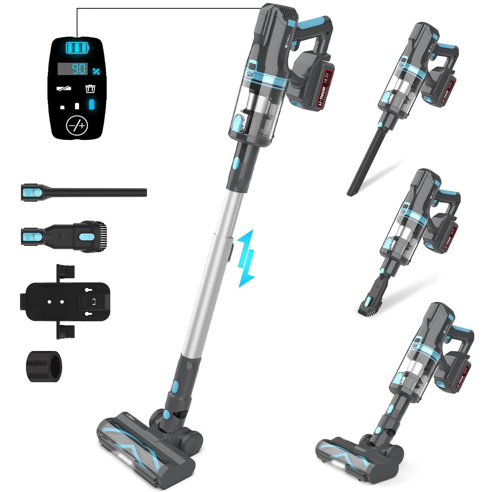 Aspirateur balai sans fil V11 bleu et gris – 2 en 1 : aspirateur à main ...