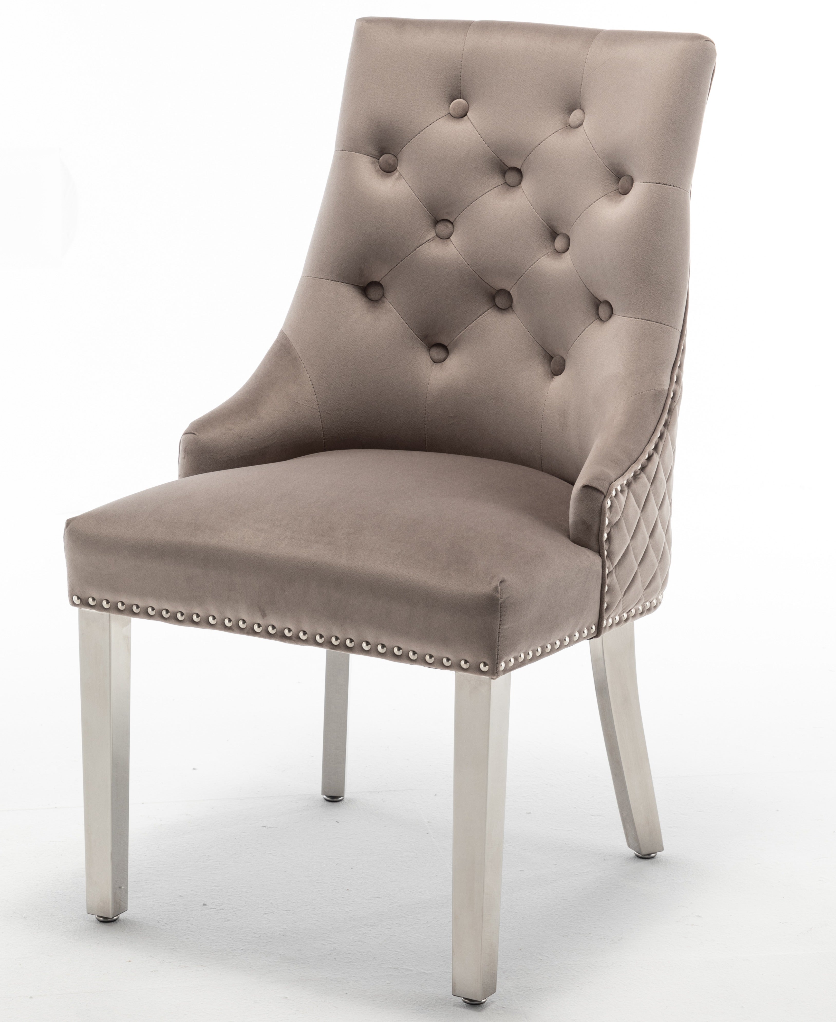 Chaise capitonnée velours avec anneau au dos et pieds métal chromé ...