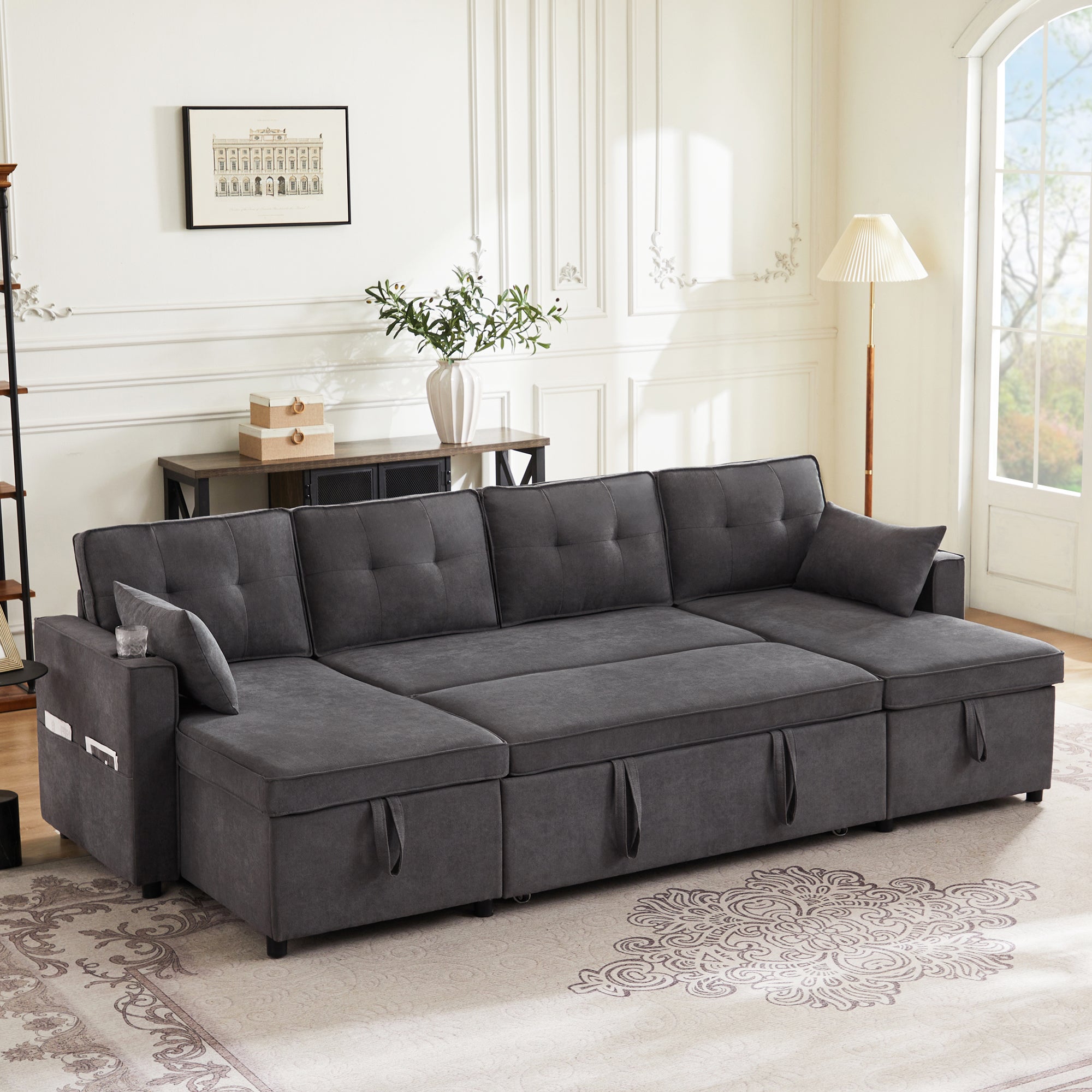 Canapé 4 places convertible | Canapé-lit U - Avec porte-gobelets et ...