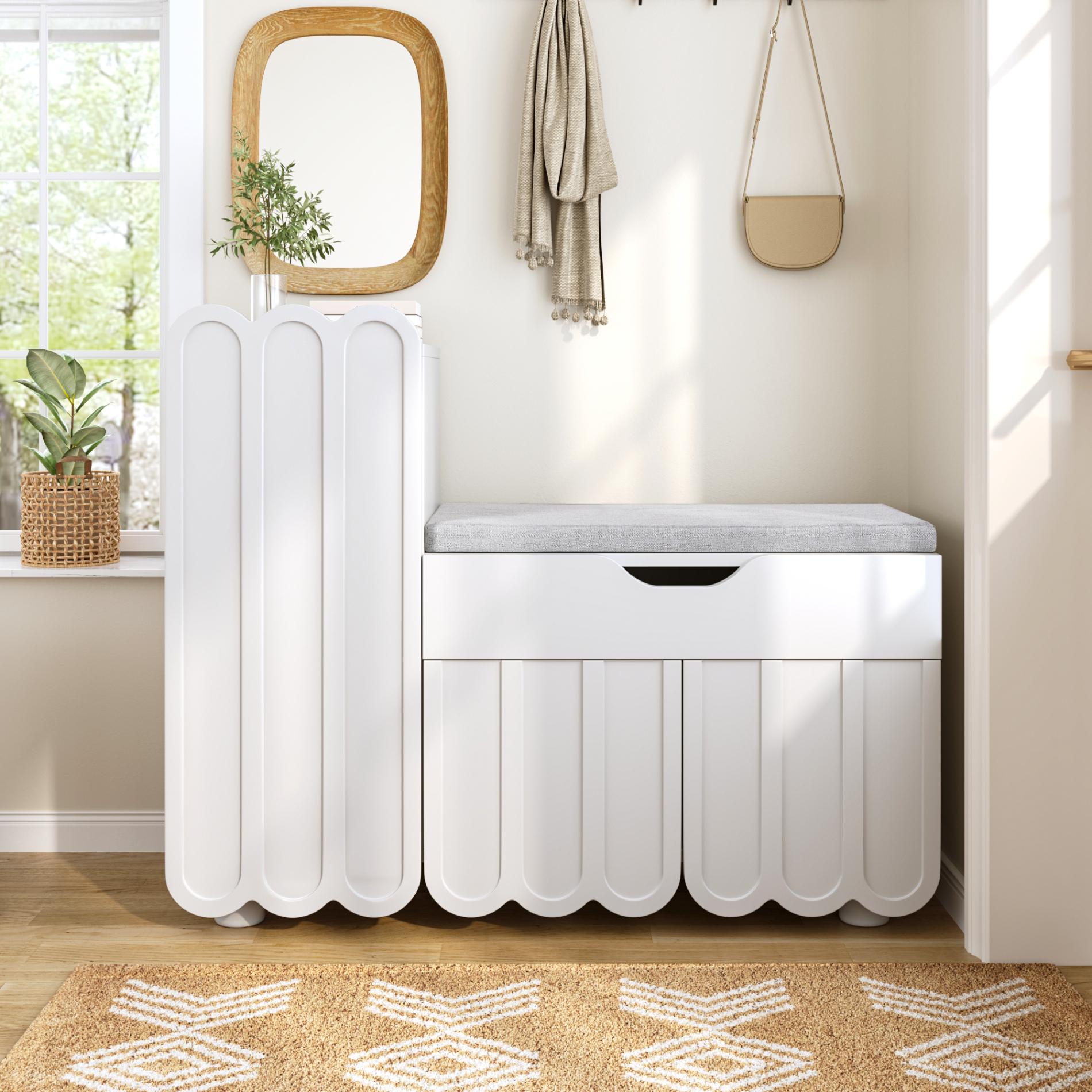 Armoire à chaussures moderne à 3 portes avec tiroir et coussin de siège ...