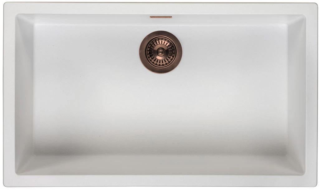Évier Blanc Grand 70x40 cm Sous-Plan, Sur-Plan et Encastré avec Bouchon ...