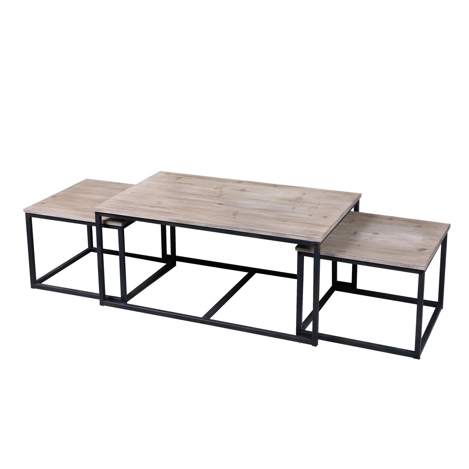 Trio de Tables basse Country Side - H. 45 cm - Noir et effet Bois ...