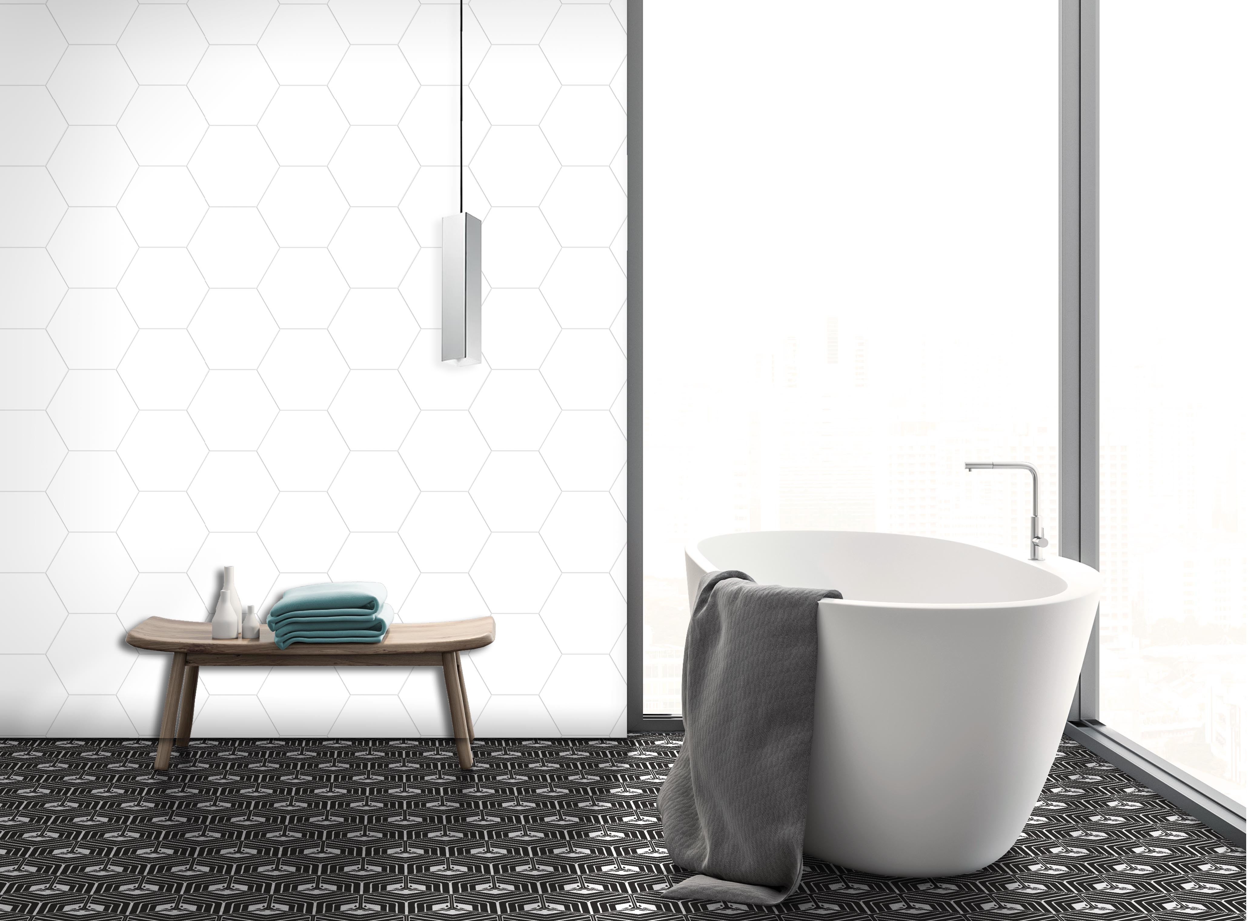 AZULEJO CERAMICO DECORADO GEOMÉTRICO NEGRO HEX.JASMINE BLACK 22,5X25 ...