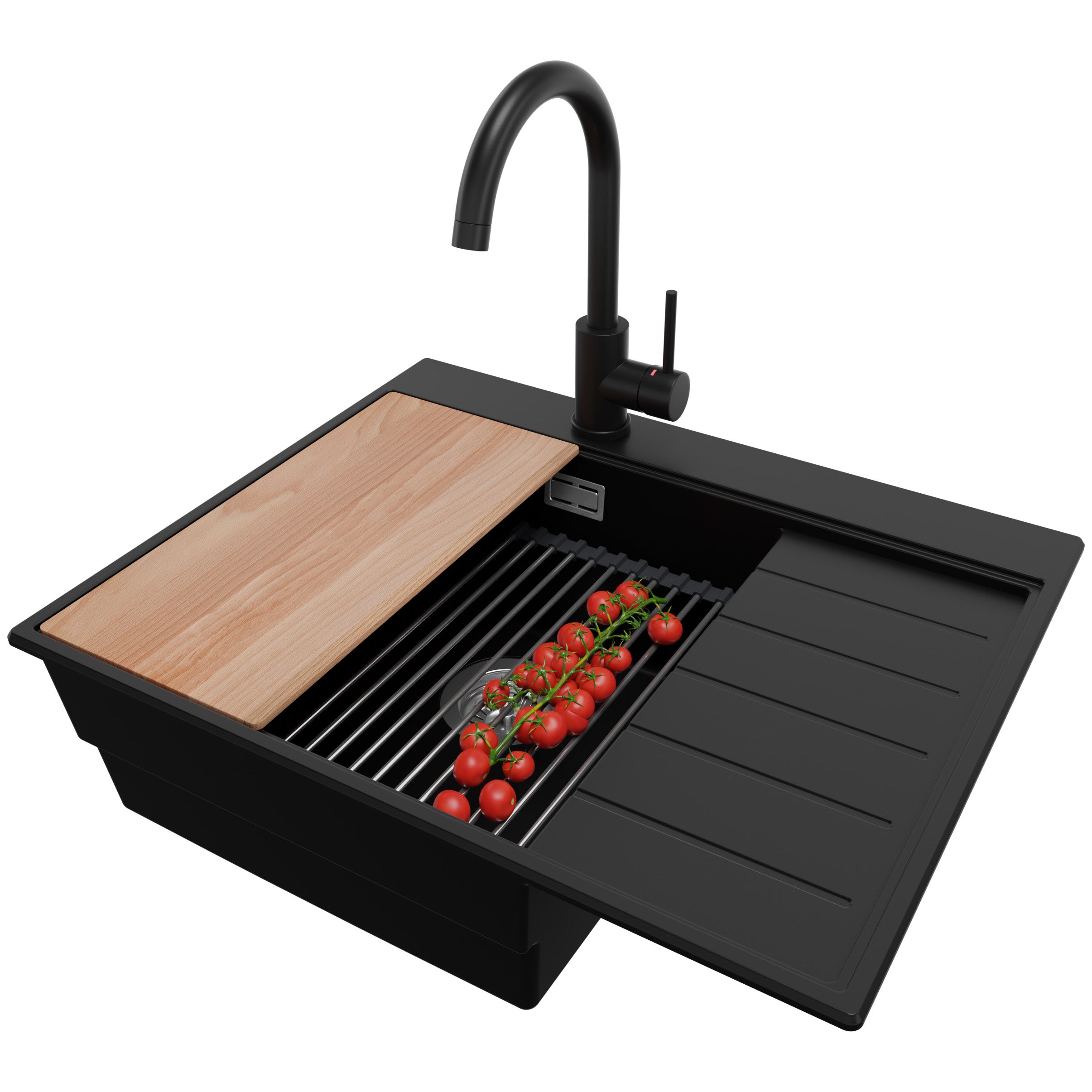Evier Cuisine en Granit Noir 62x50cm, Lavabo 1 bac + Kit de Vidage ...