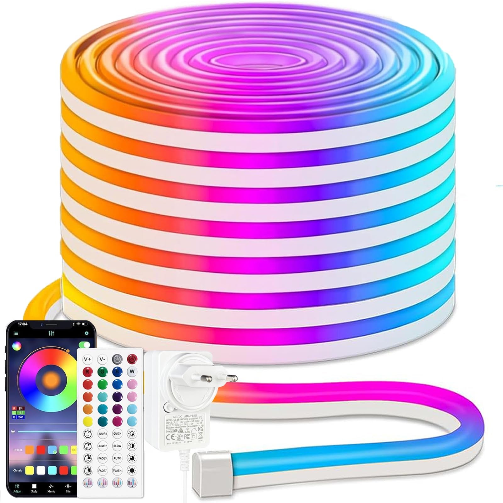 Ruban LED RGB 15m, 24V Neon LED avec App & Télécommande, Flexible Bande ...