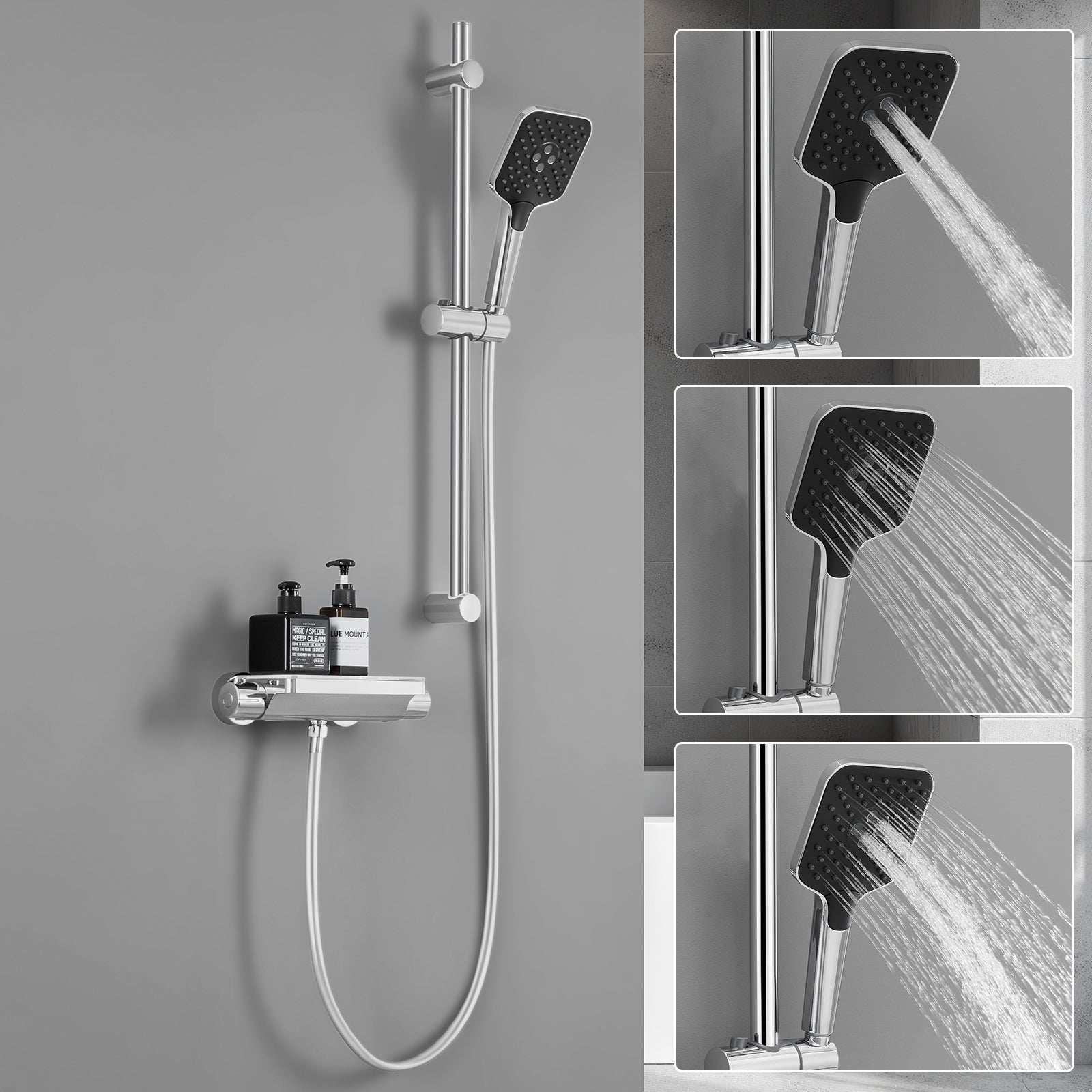 Set de ducha con repisa y teleducha de 3 funciones, columna de ducha ...