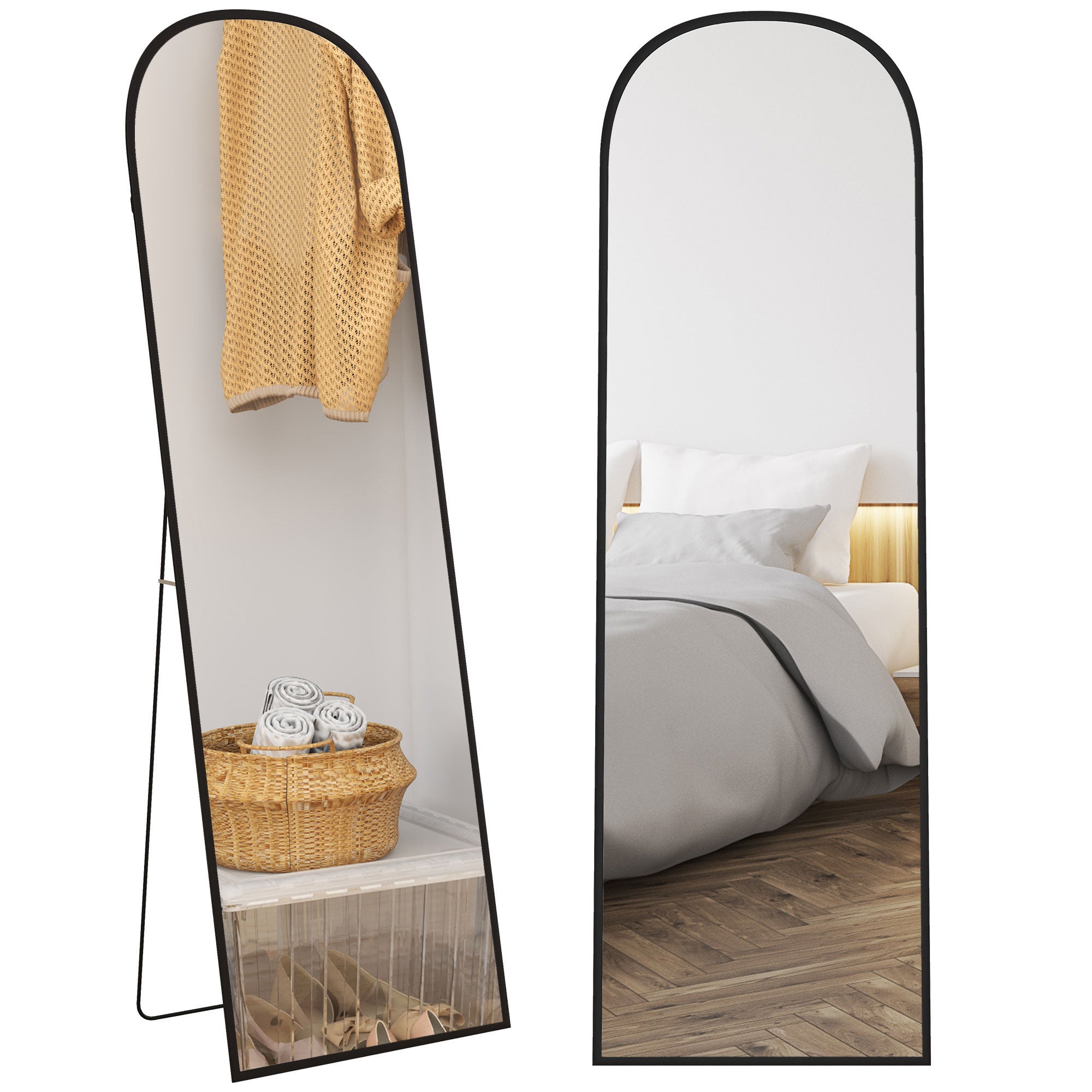 Miroir sur pied rectangulaire arrondi cadre en aluminium avec support ...