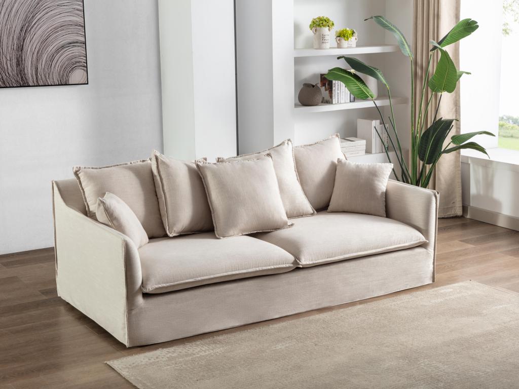 Canapé 3 places en tissu et lin beige SANKA | Leroy Merlin