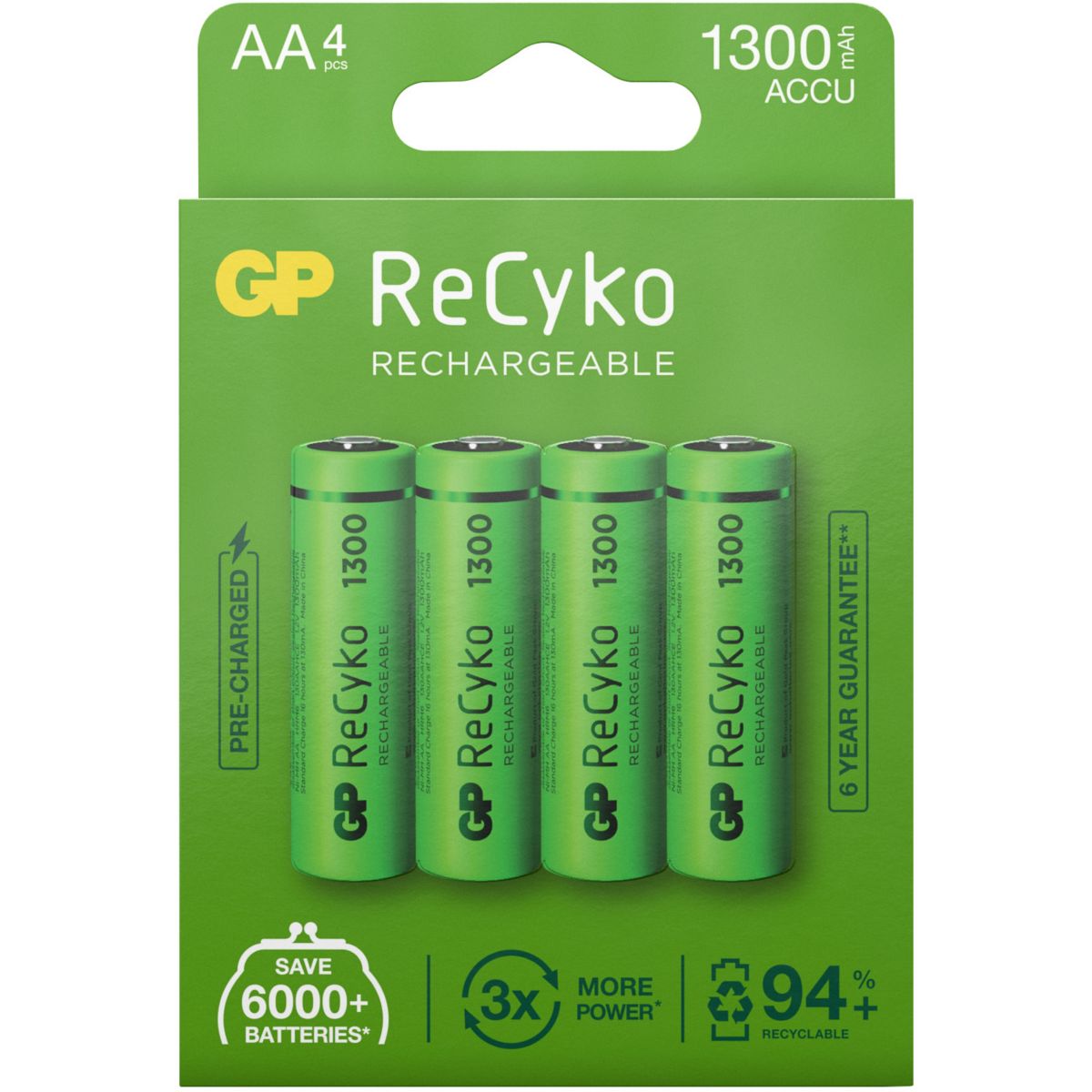 Pile rechargeable GP LR06 AA ReCykO Lot de 4 1300 mAh | Leroy Merlin