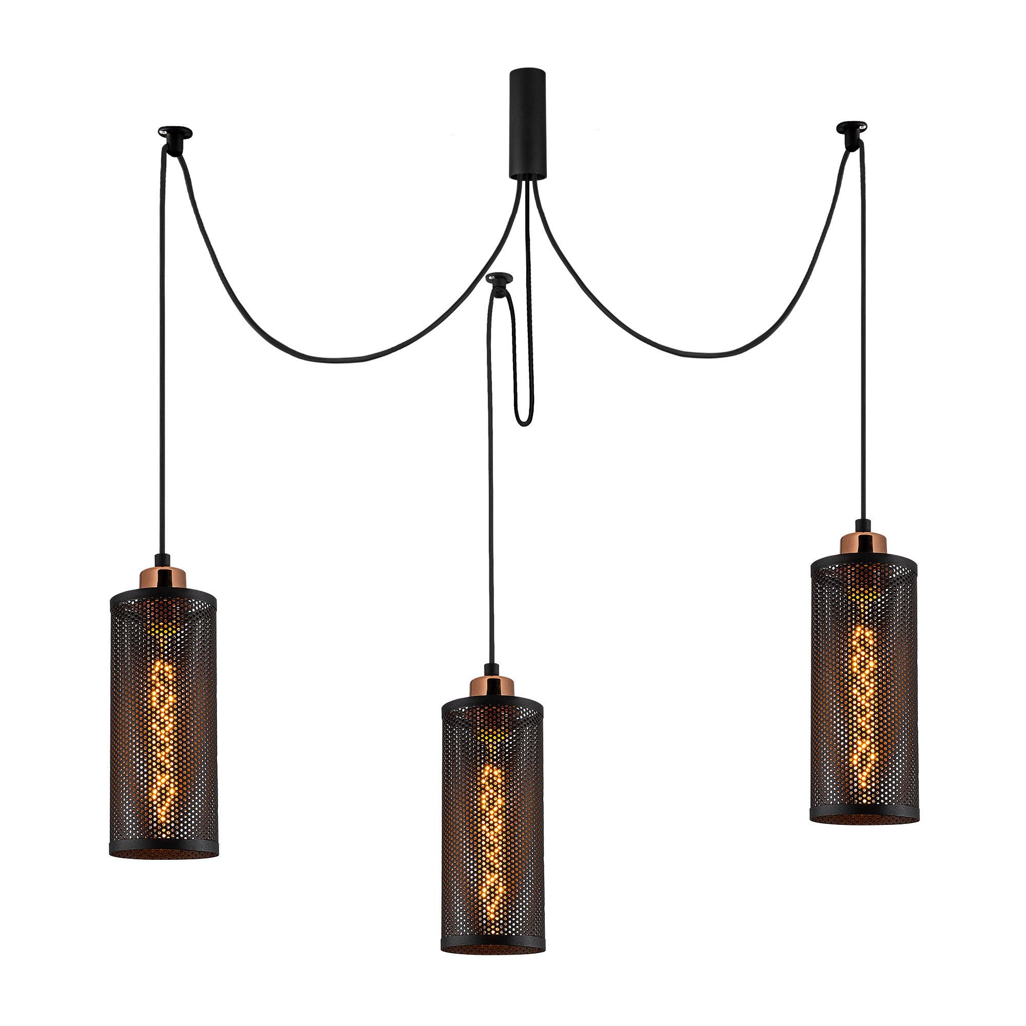 Suspension araignée 3 lampes Pius Métal perforé Noir | Leroy Merlin