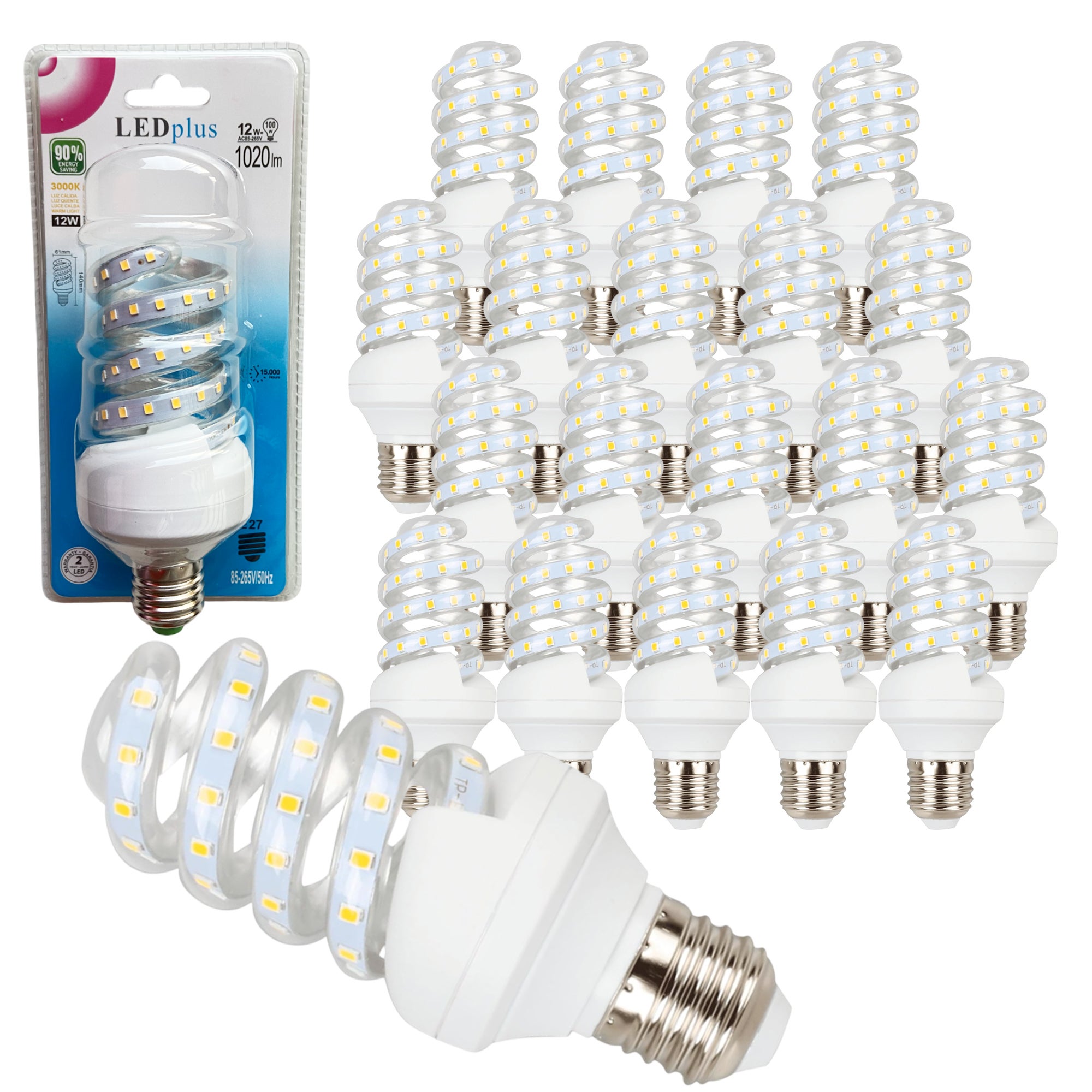 WELLHOME Lot de 20 ampoules LED 12 W à lumière chaude, spirale 1 020 lm ...