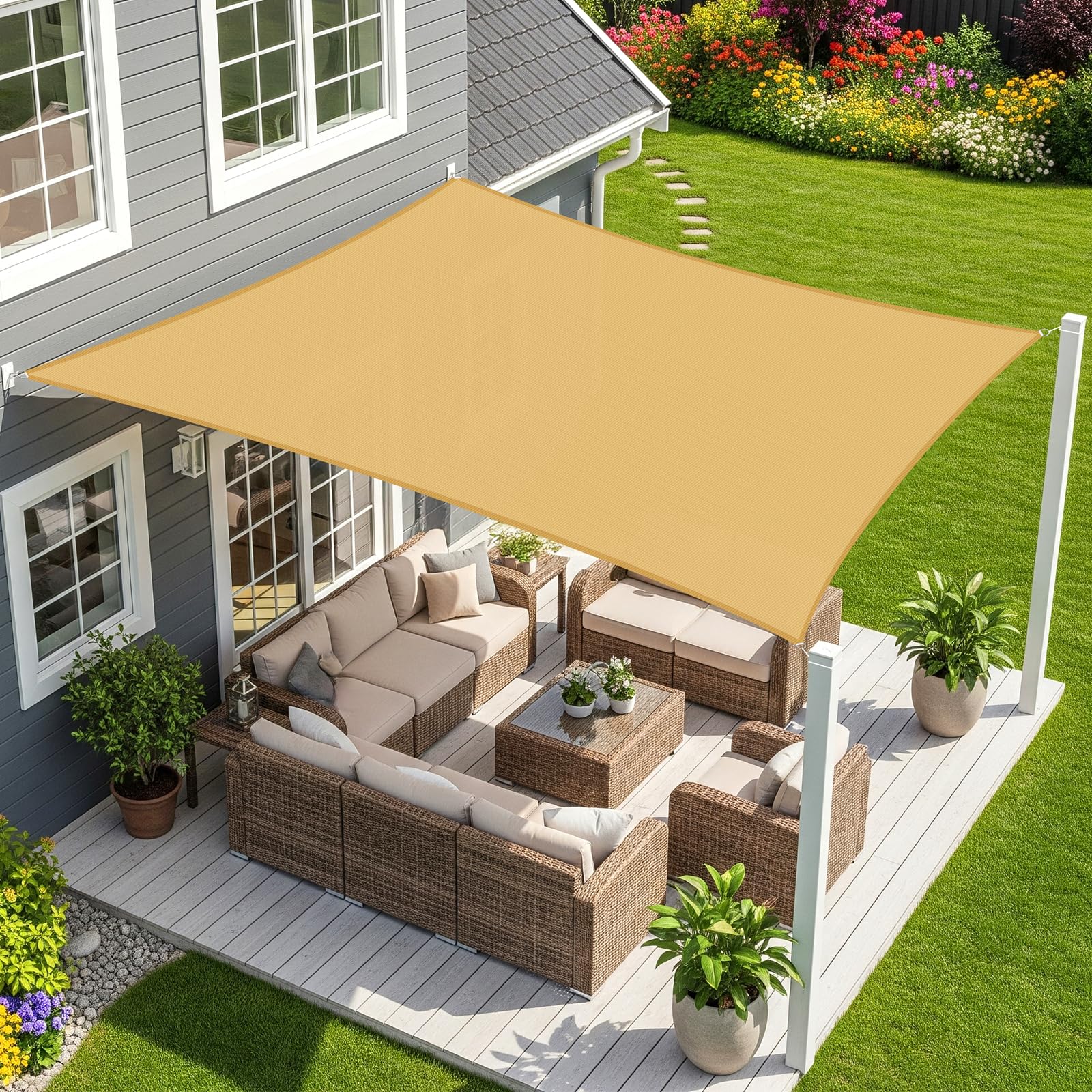 Vela de sombra rectangular de 2x3 m color arena, tejido impermeable, 95 ...