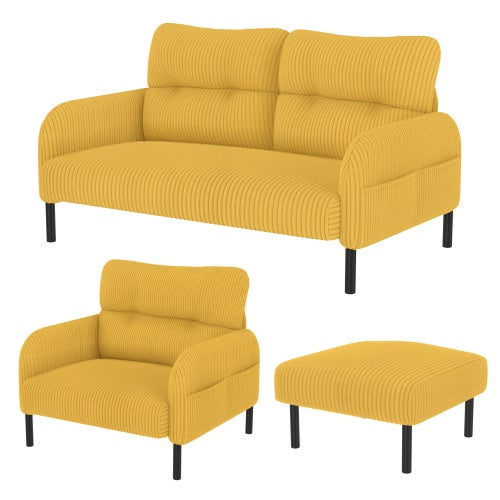 Ensemble 3 pièces Cord : Fauteuil, Pouf et Canapé 2 places avec poche ...