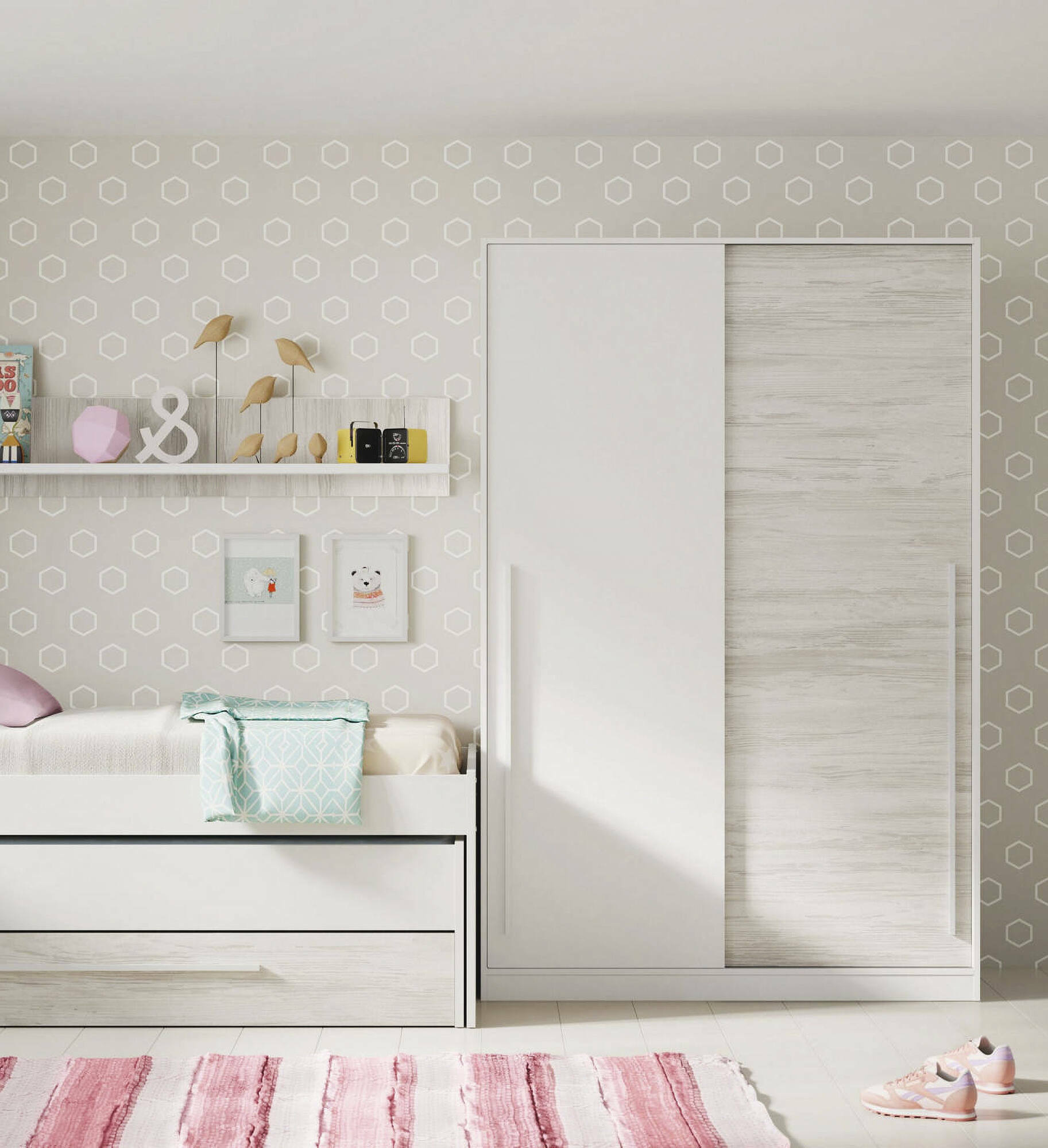 Garde-robe 2 portes Downey, Armoire de chambre, Armoire avec tringle à ...