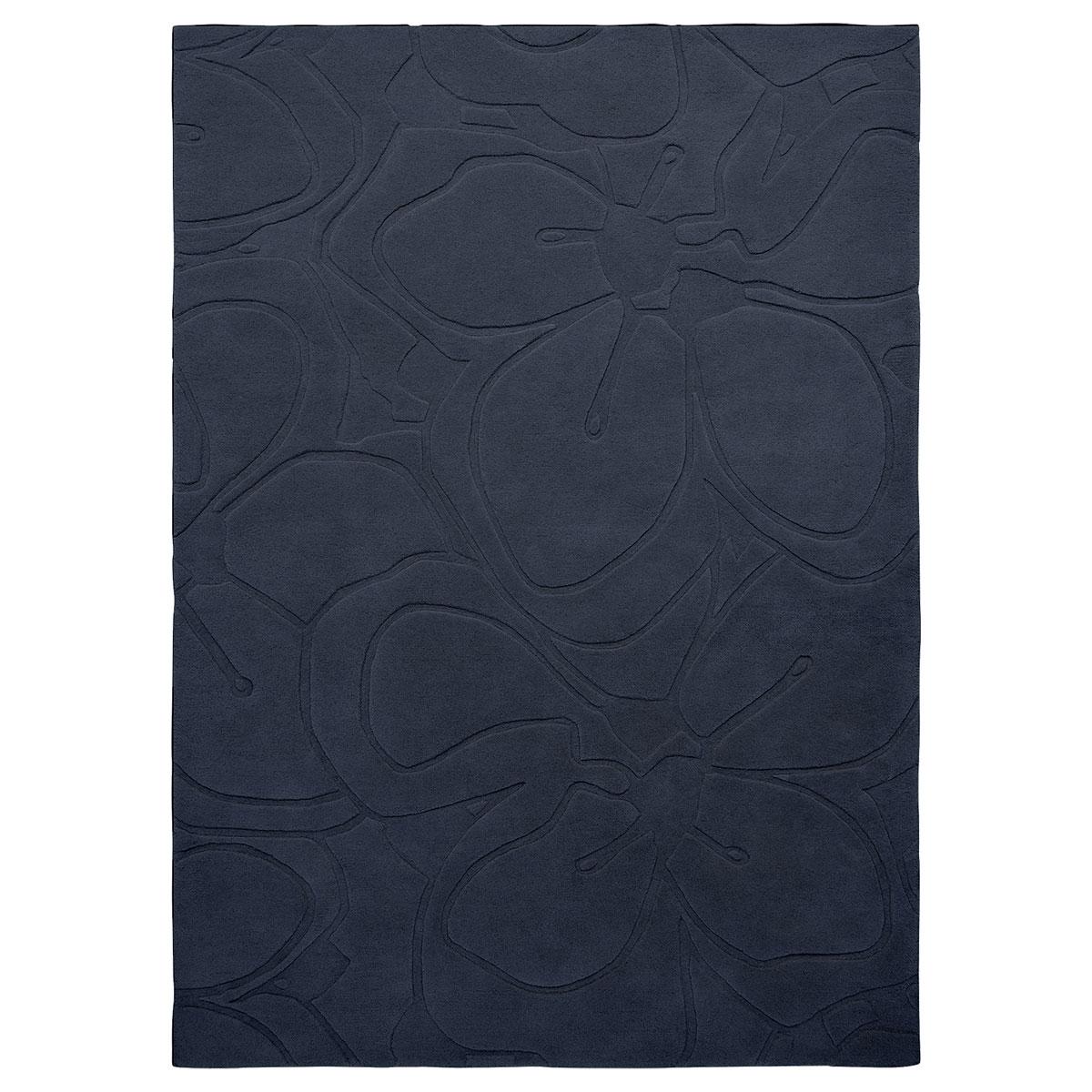 Tapis entrée 140x200 fait à la main en laine bleu foncé motif faux uni ...