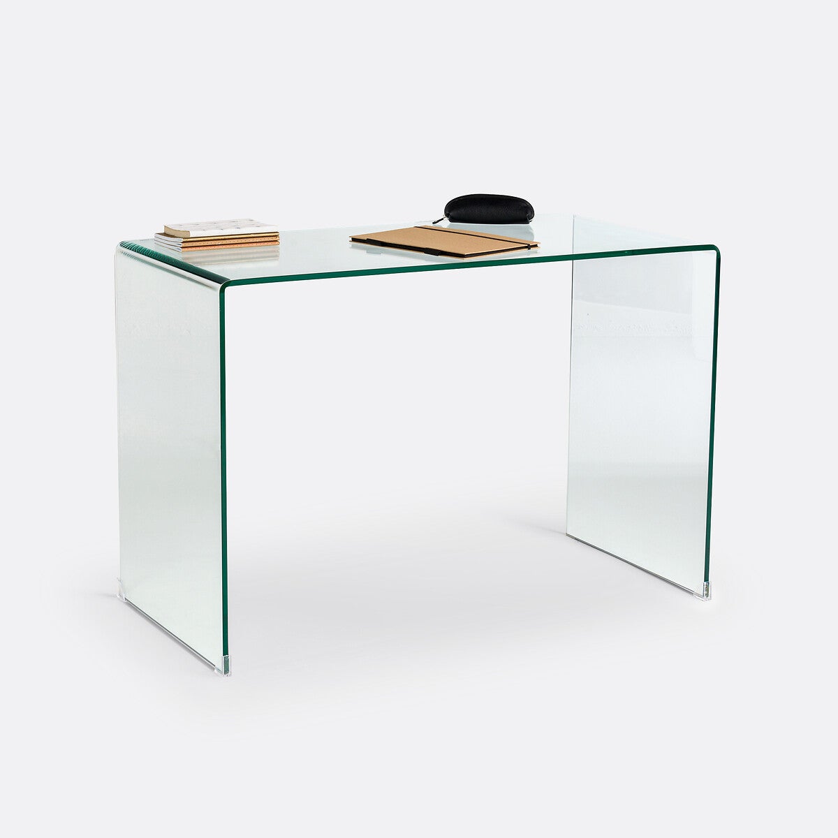 Bureau console en verre trempé, Joan - Verre transparent - taille ...