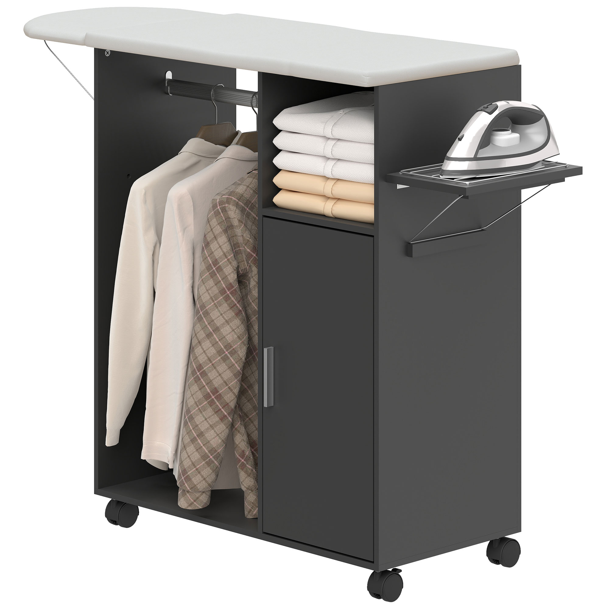 HOMCOM Mobile Asse da Stiro con Piano d'Appoggio Effetto Lino, 3 ...
