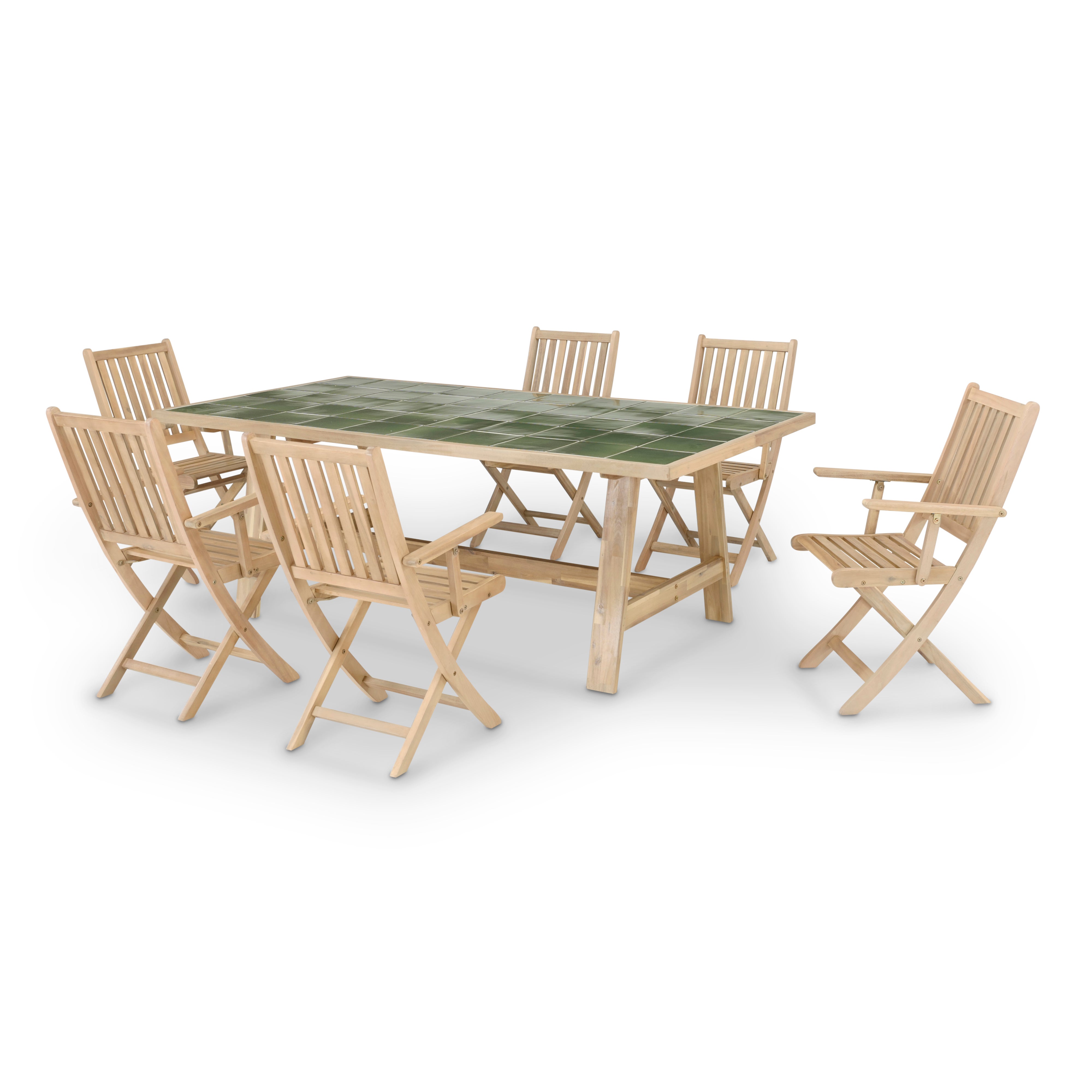 Ensemble salle à manger jardin table en bois et céramique verte 205x105 ...