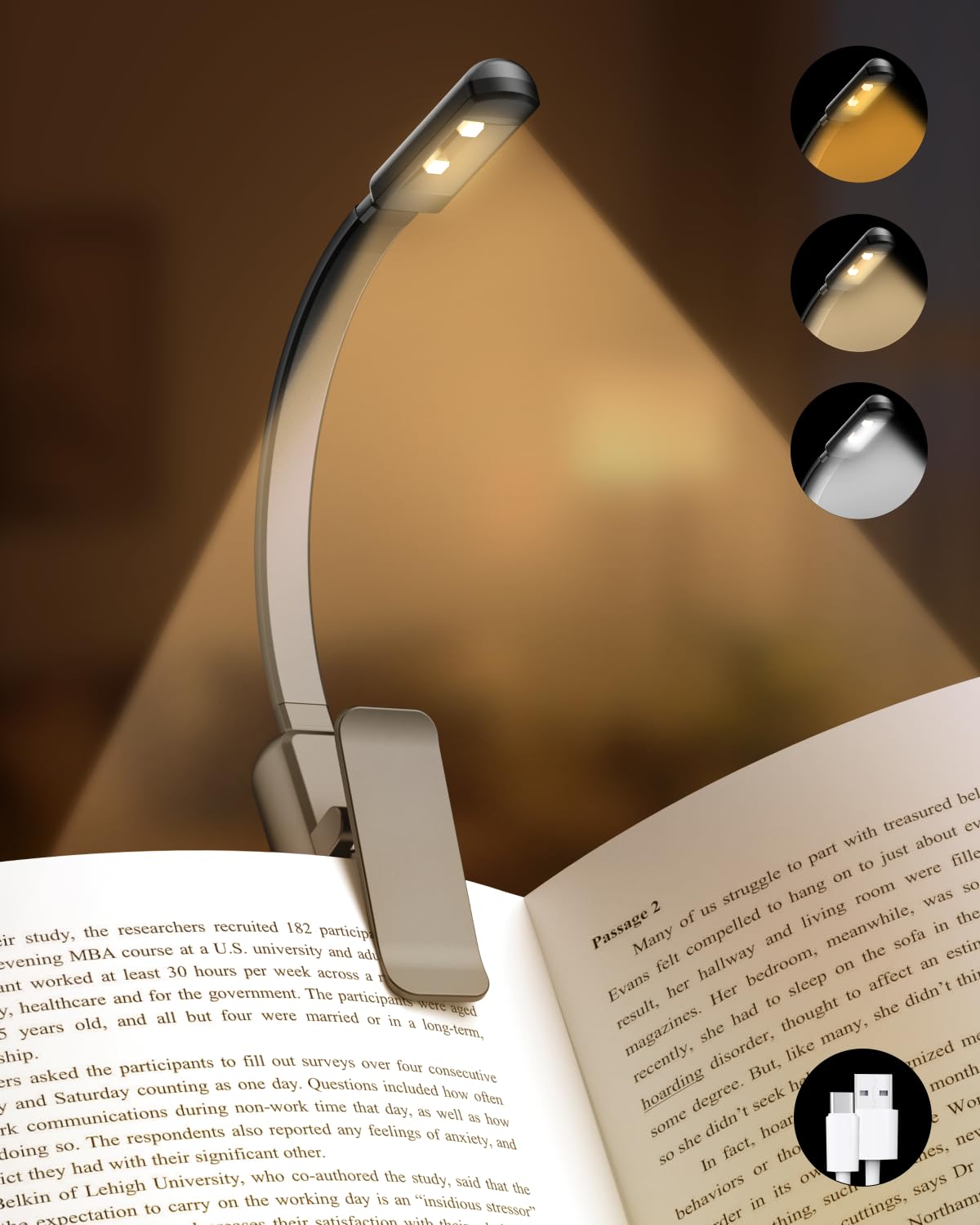 Lampe de lecture rechargeable pour livres au lit, lampe de livre LED ...