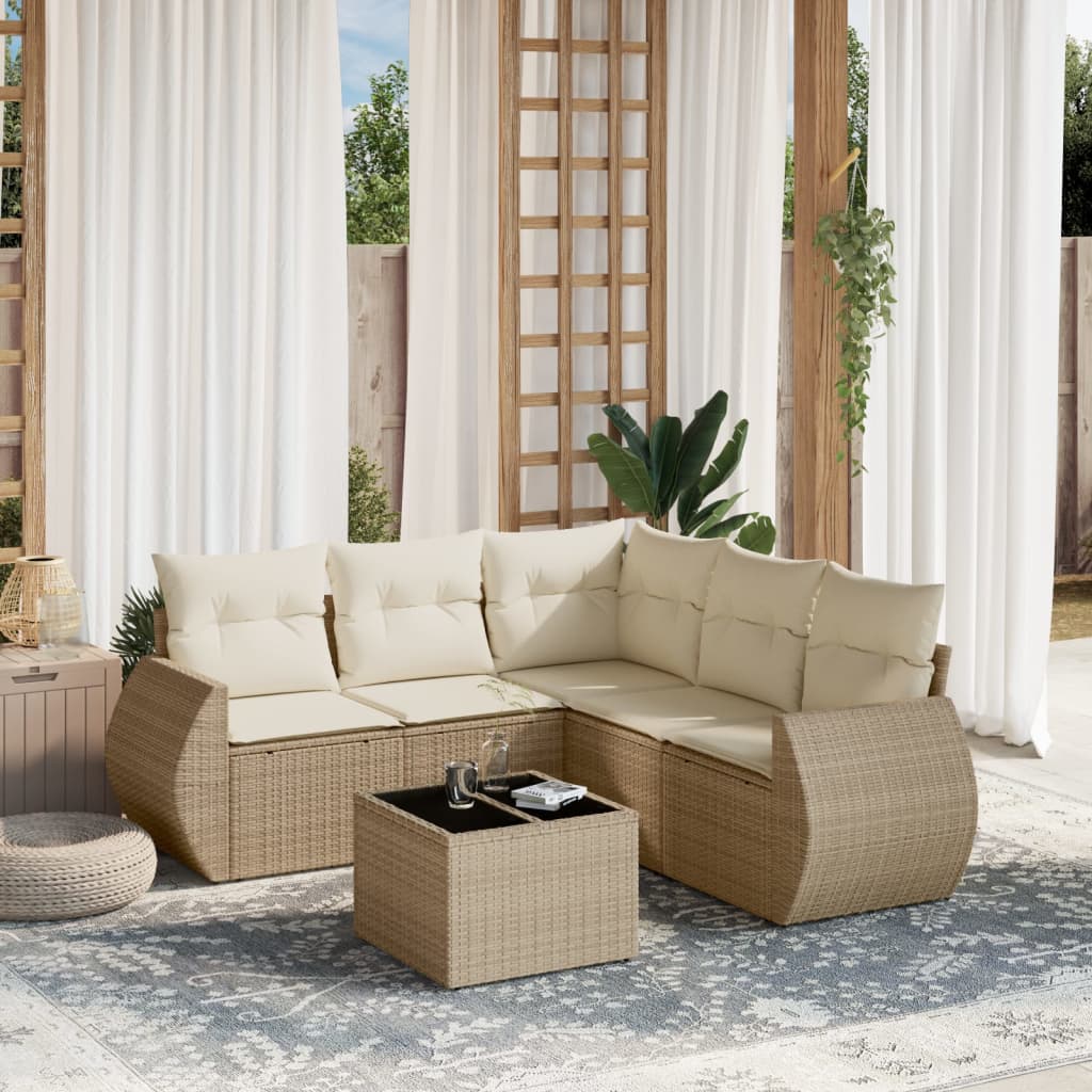 Salon de jardin avec coussins 6 pcs beige résine tressée | Leroy Merlin