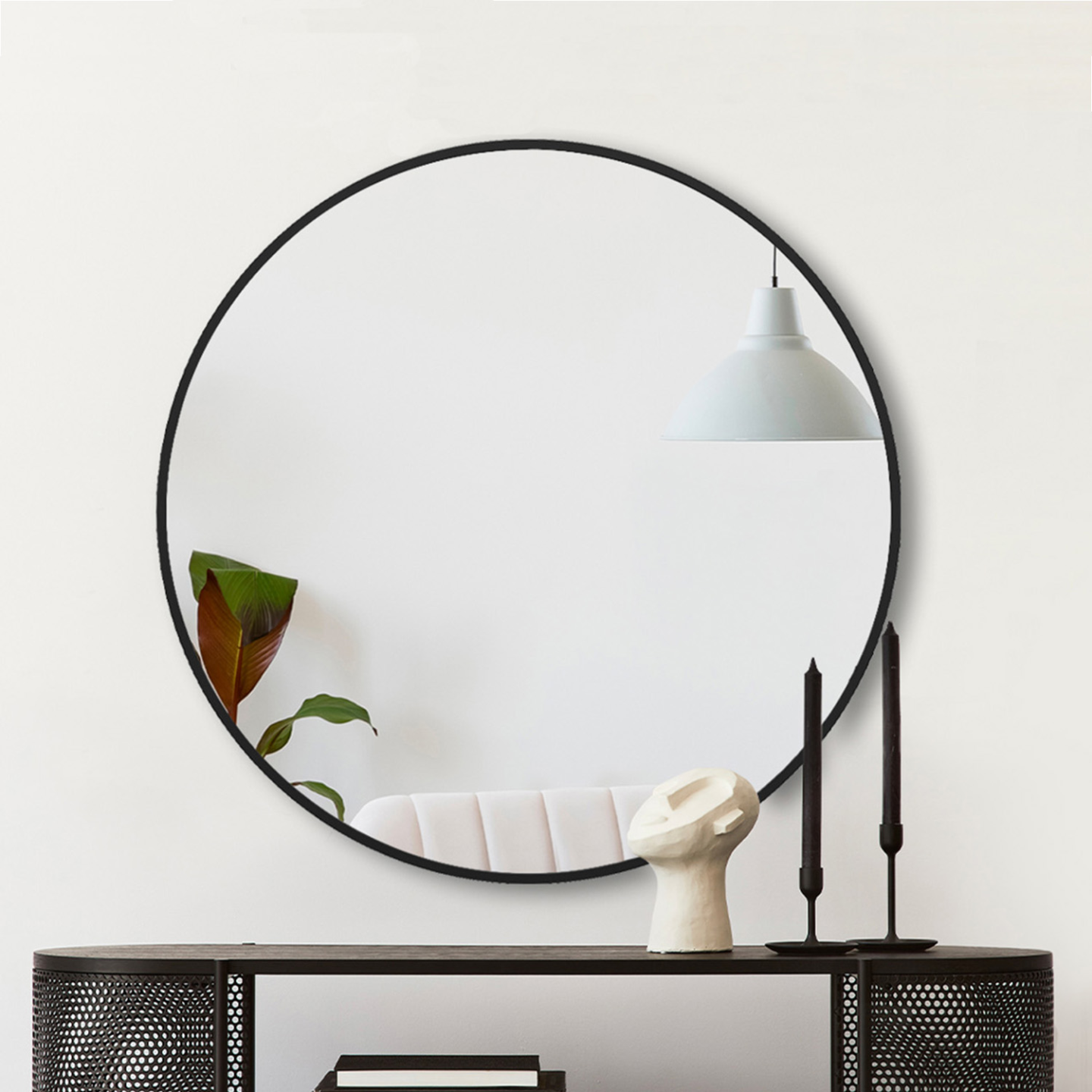Miroir mural rond en métal noir D. 85 cm | Leroy Merlin