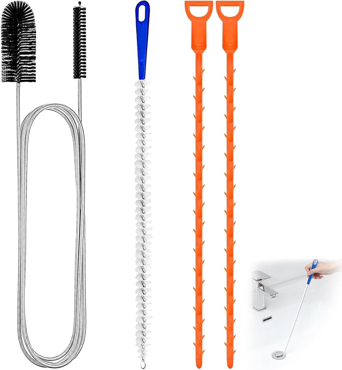 4 Piece Drain Cleaning Kit, Sink Unblocker Tool for Clogs, Flexible ...