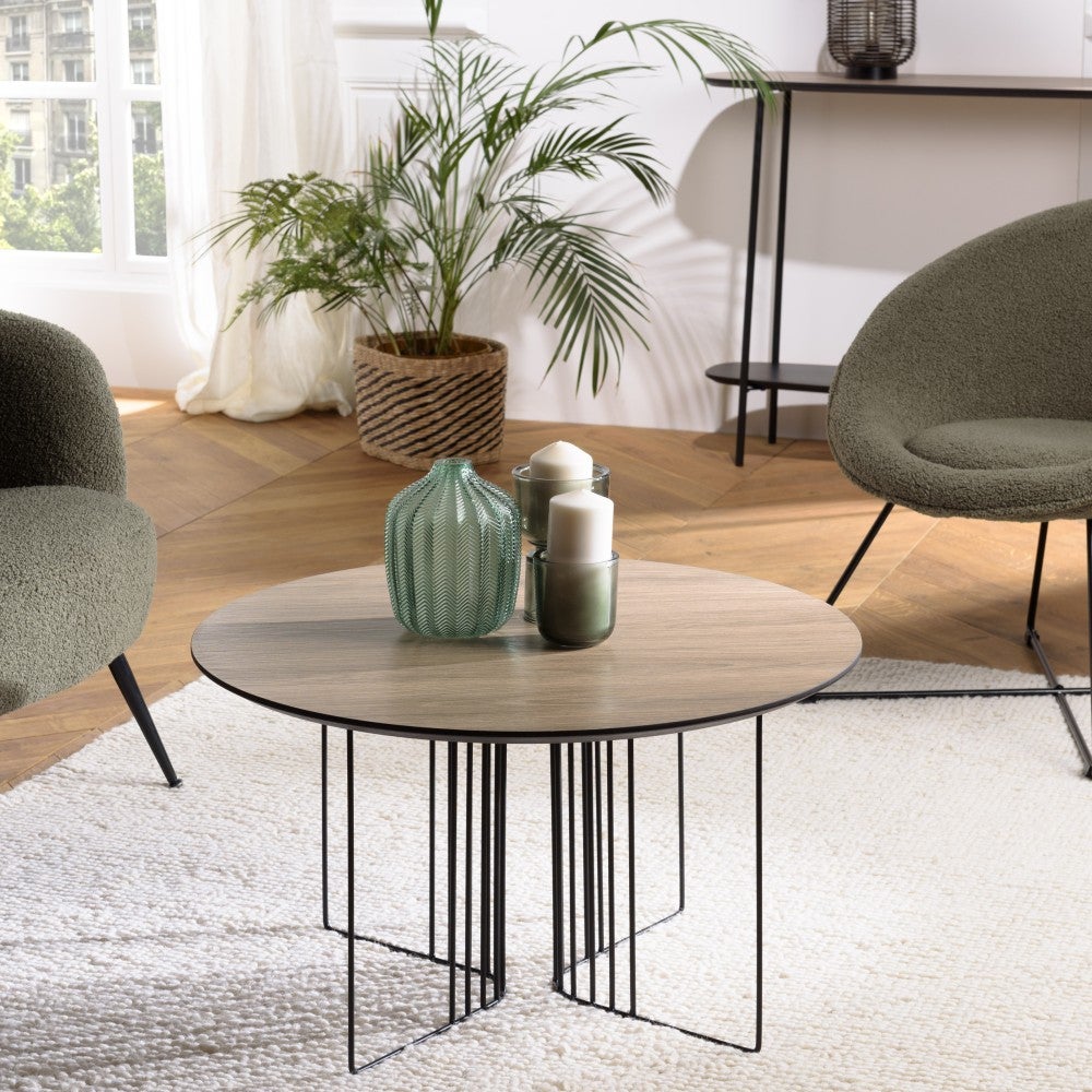 JULIA - Table basse biseautée pieds graphique 70x70cm bois marron ...