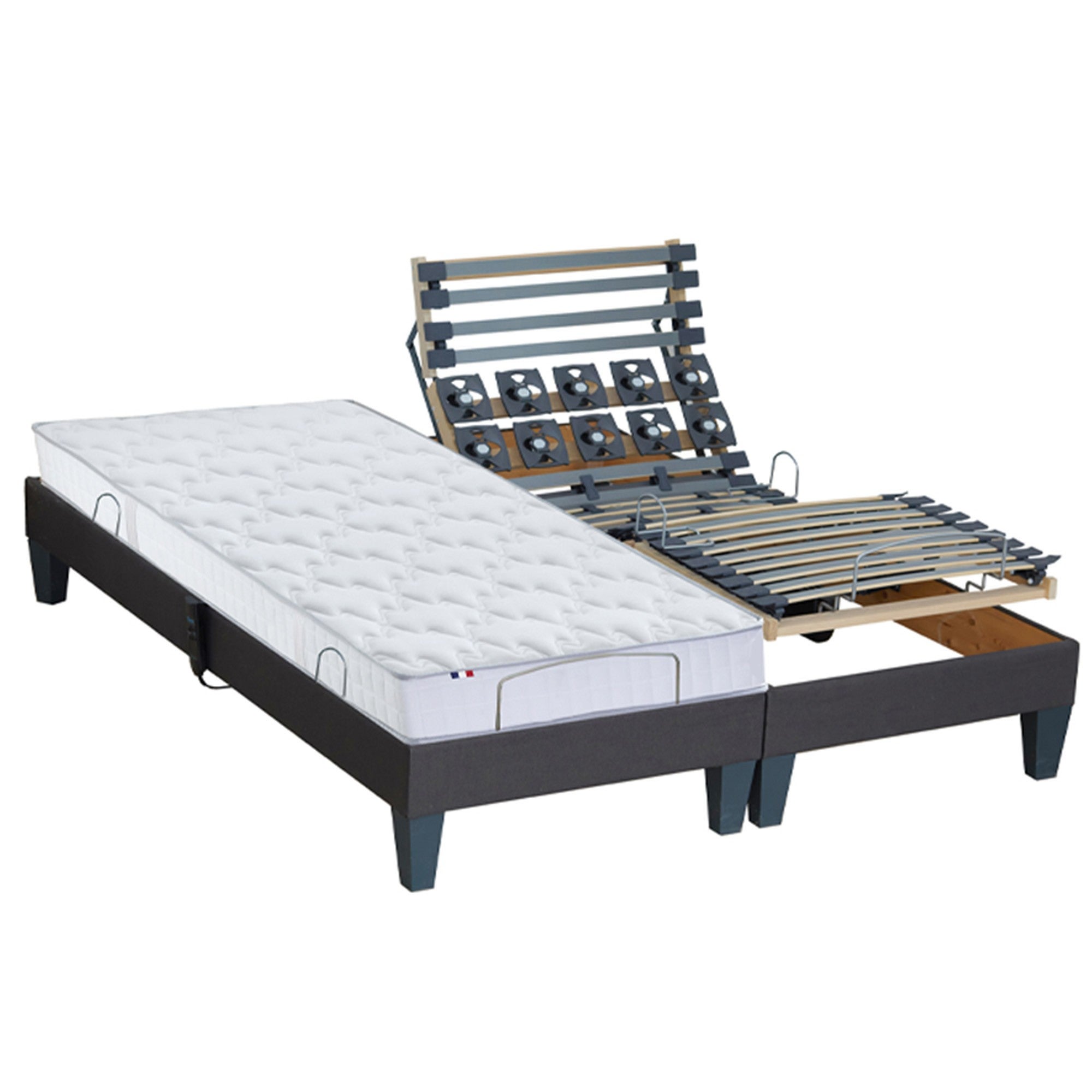 Lit Electrique mousse HR + sommier avec réglage fermeté au niveau ...