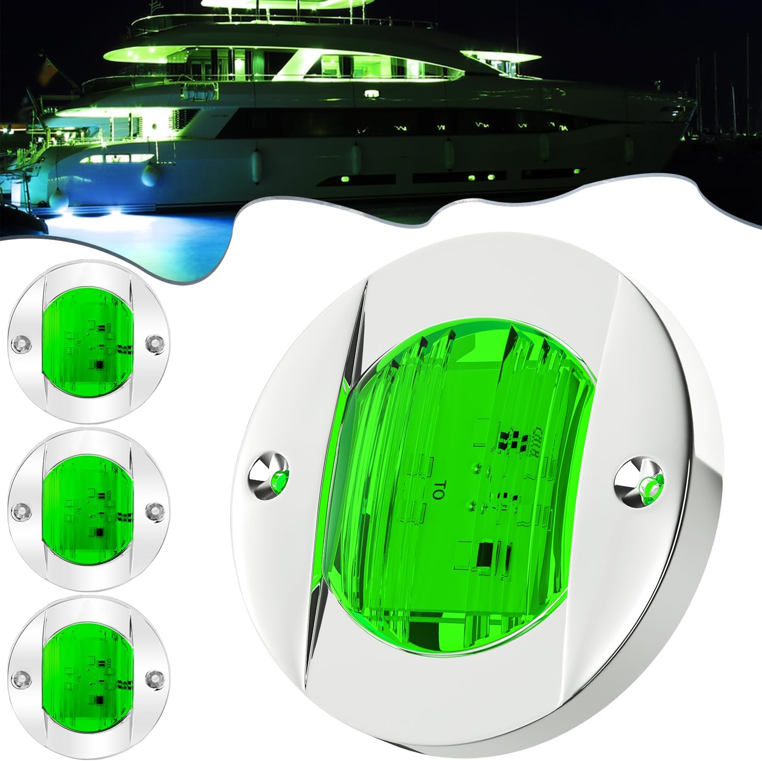 Juego de 4 luces LED verdes para interior de marino de 7,6 cm (3 ...