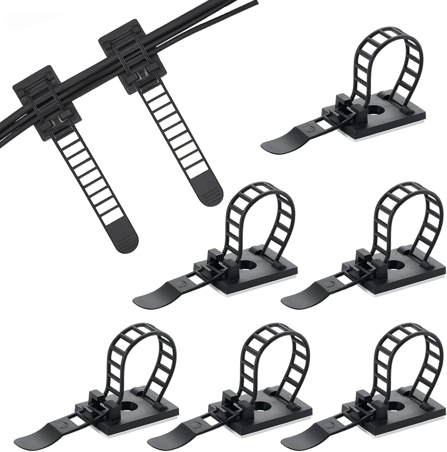 50 clips para cables PA66: sujetacables ajustables autoadhesivos para ...