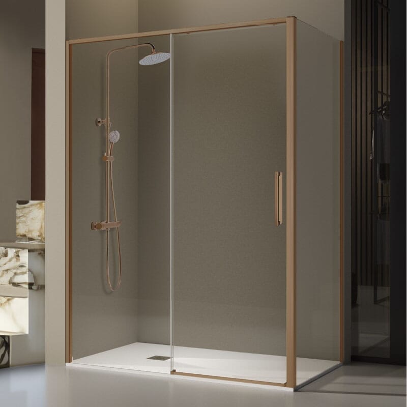 Frontal de ducha + Puerta Corredera 138-140.6 cm DELTA Bronce | Leroy ...