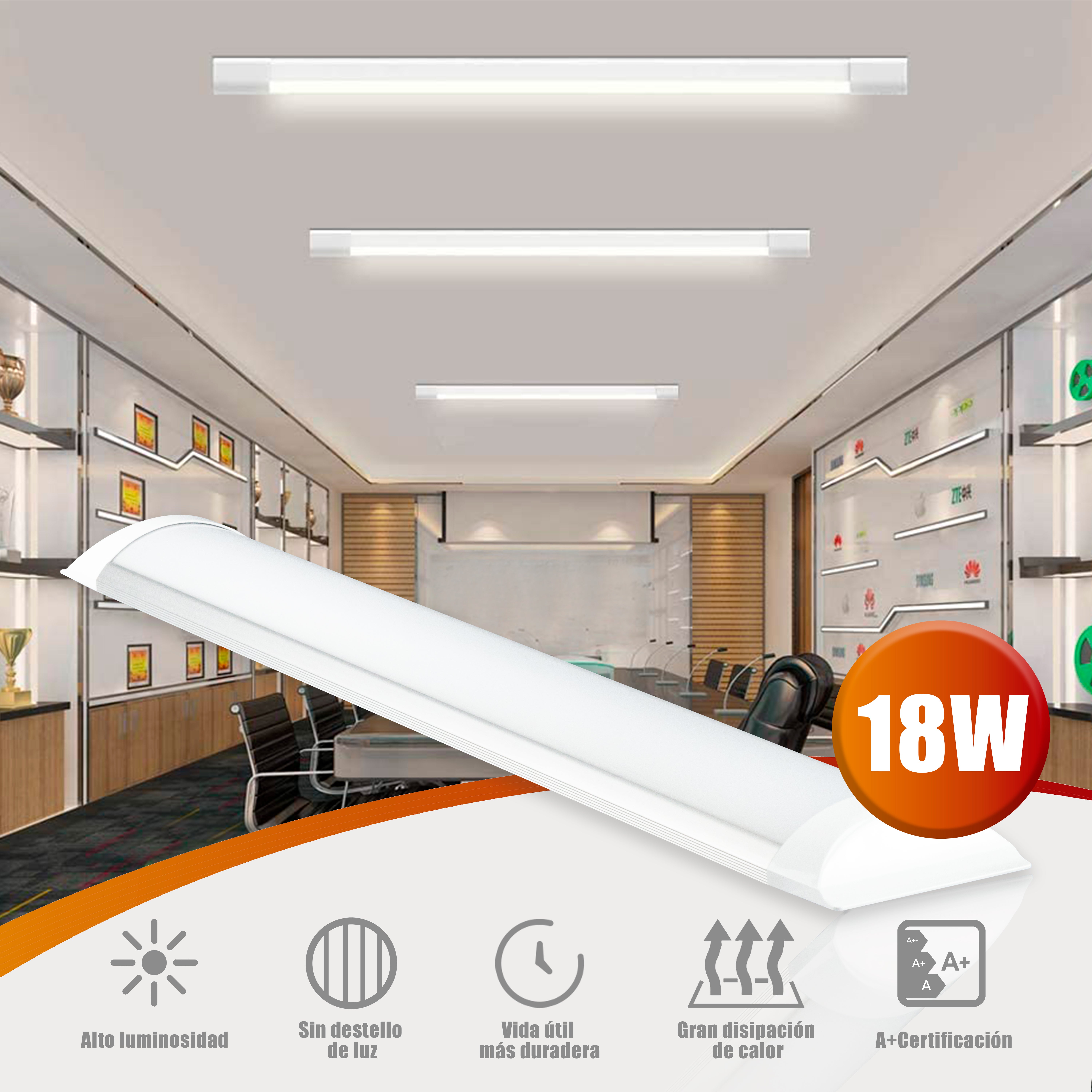 Regleta LED integrado 18W 4000K 60CM superficie libre hálogeno blanco ...