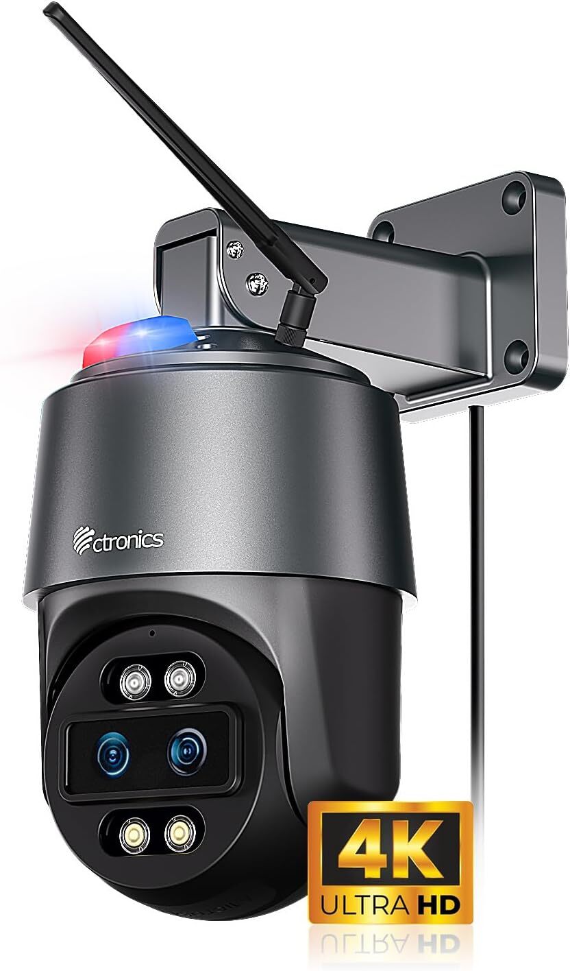 Caméra surveillance Ctronics 4K zoom hybride 10X, 2 objectif, suivi ...