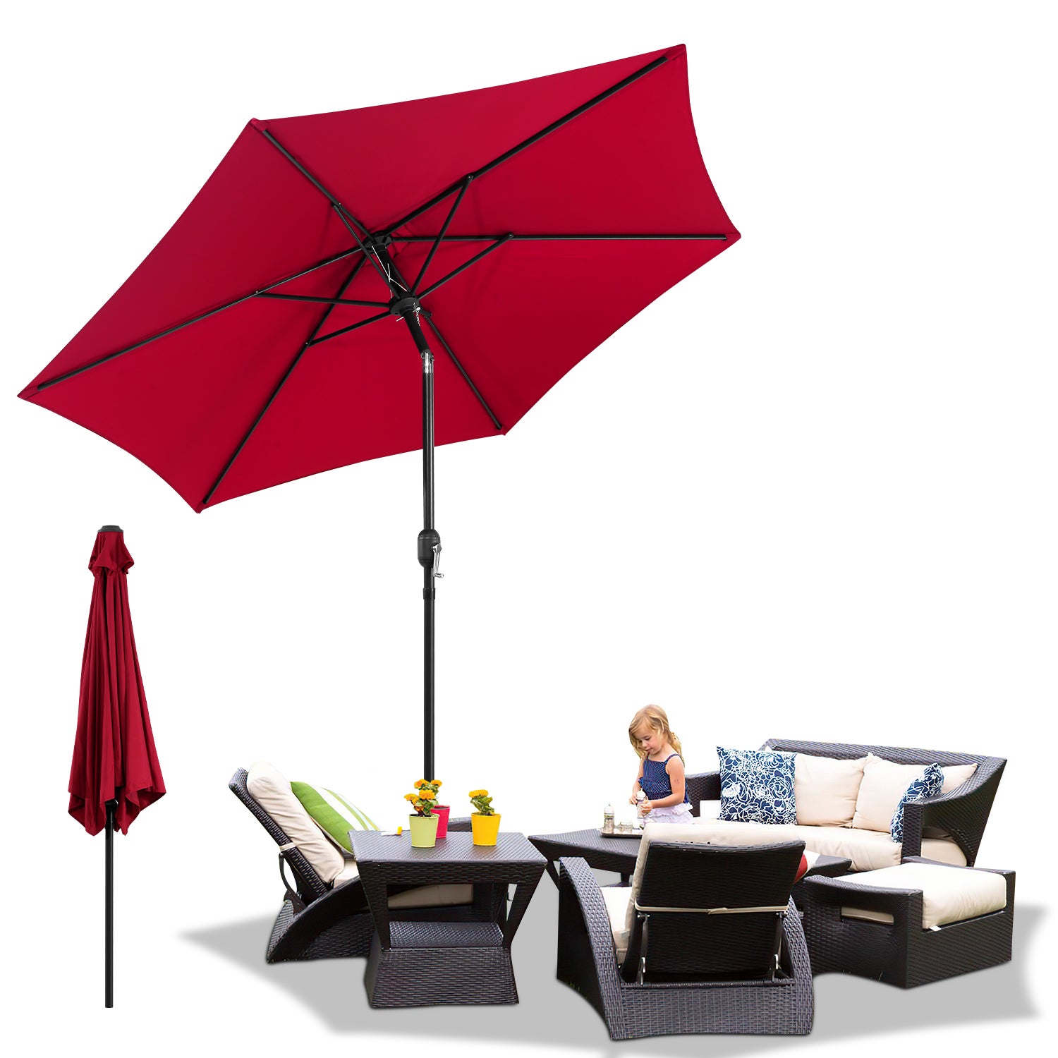 Parasol Ø270CM - Hauteur et Angle Réglables - Système de Manivelle ...