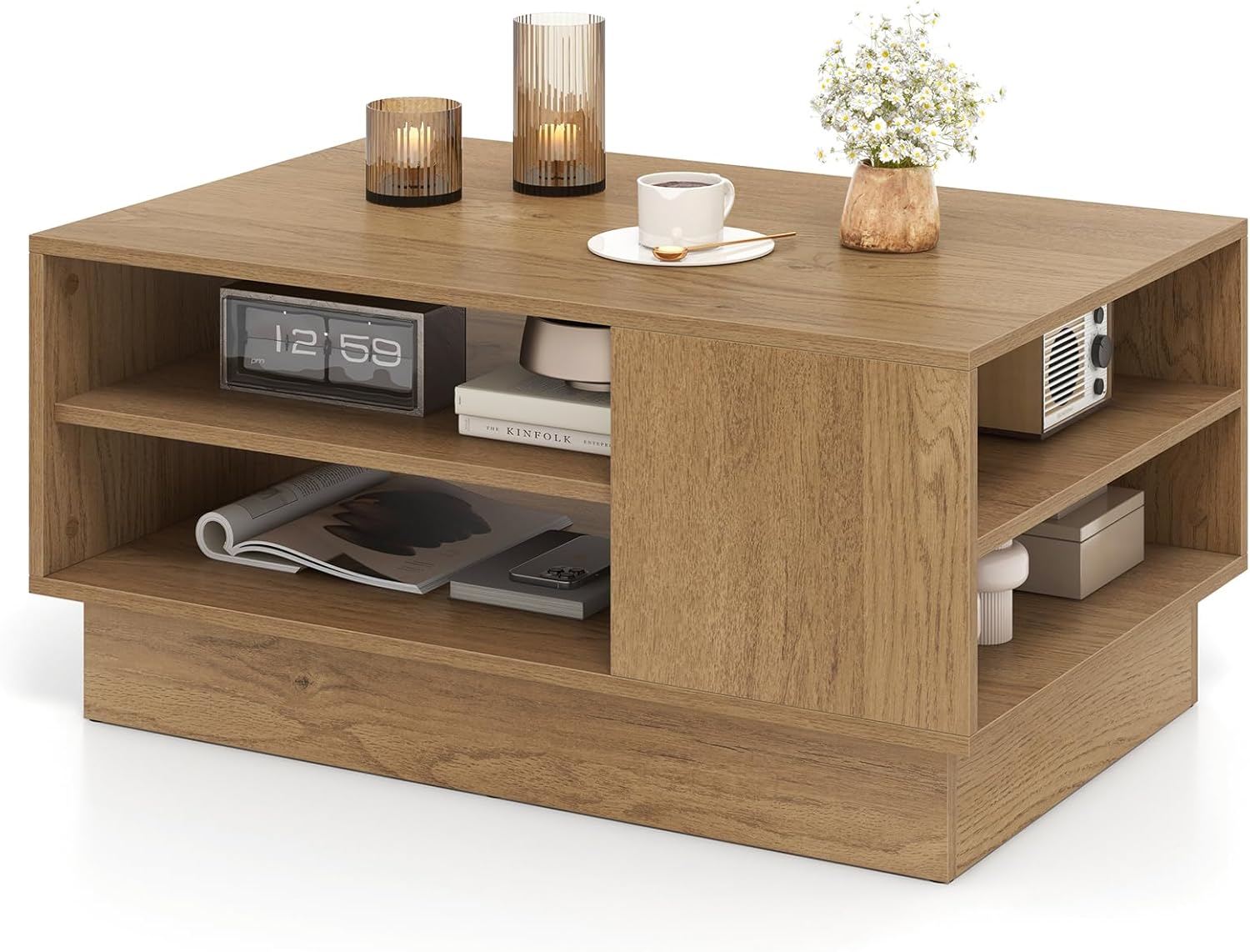 Mesa de Centro Moderna, Mesa Rectangular con 2 Estantes Abiertos, Mesa ...