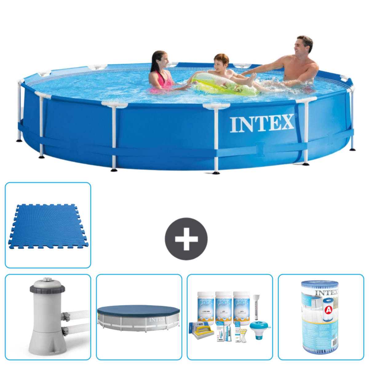 Piscine à cadre rond Intex - 366 x 76 cm - Bleue - Comprend des ...