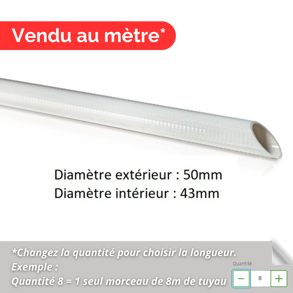 Vente au mètre / Tuyau PVC Pression 50mm / Coloris Blanc / Semi-rigide ...