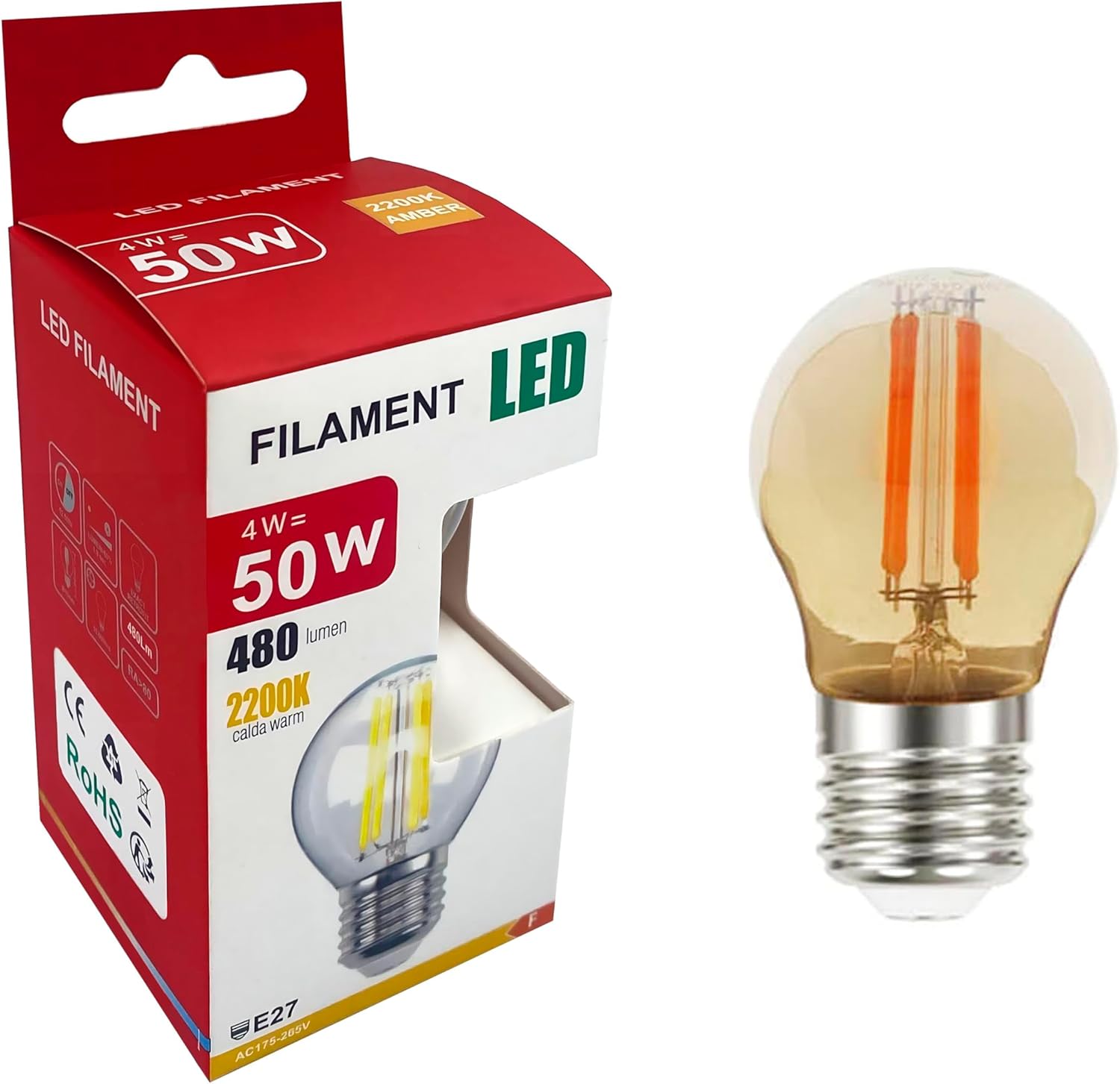 Ampoule à Filament E27 4W 480Lm, G45, Dimmable, Décorative, Vintage ...