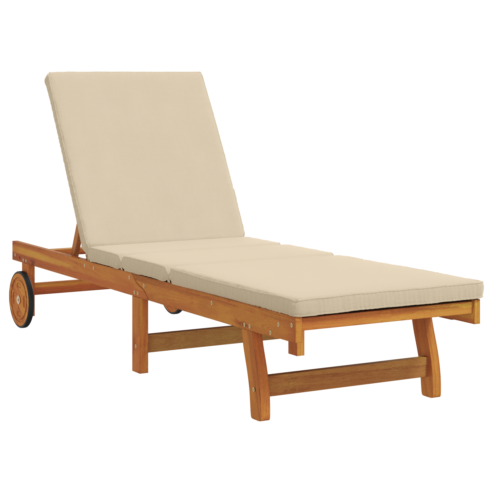 Transat | Chaise longue avec des roulettes et un coussin beige en bois ...