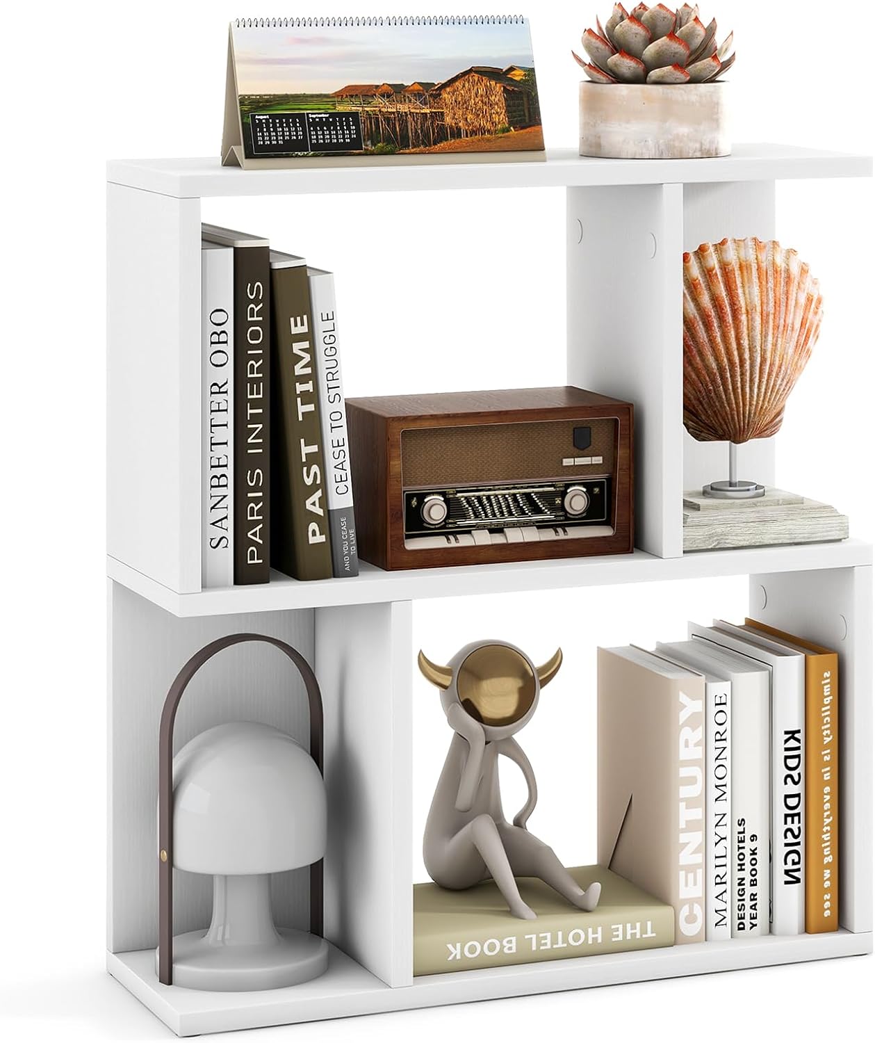 COSTWAY Libreria a 2 Cubi Forma di S, Libreria Bassa Scaffale in Legno ...