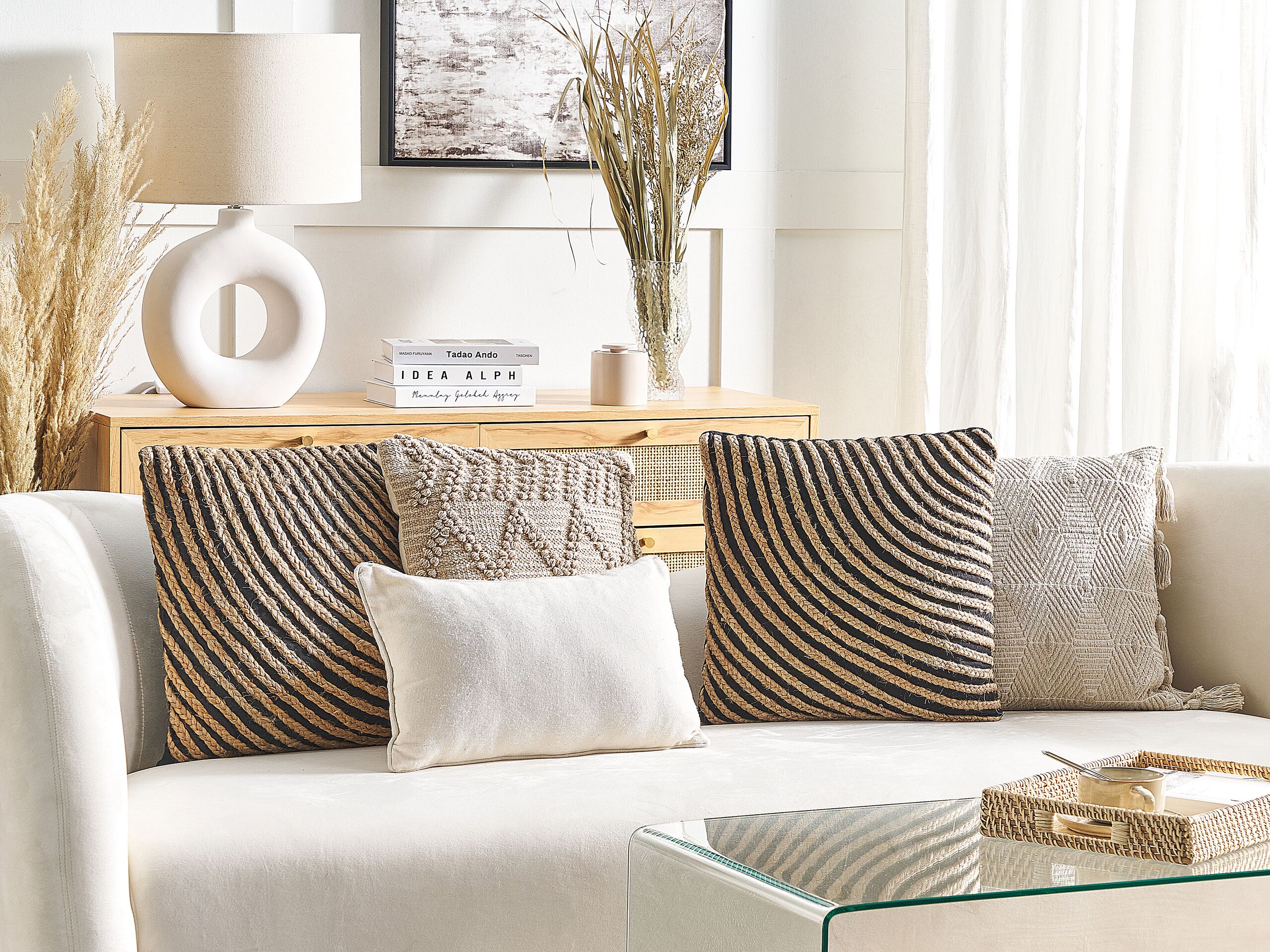 Coussin À rayure BERGENIA Jute 45 x 45 cm Bois clair/Noir | Leroy Merlin